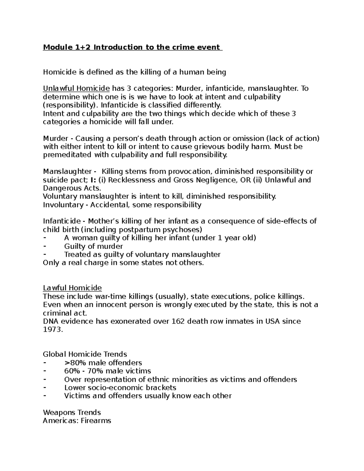 Module 1+2 Lectue Notes - Module 1+2 Introduction to the crime event ...