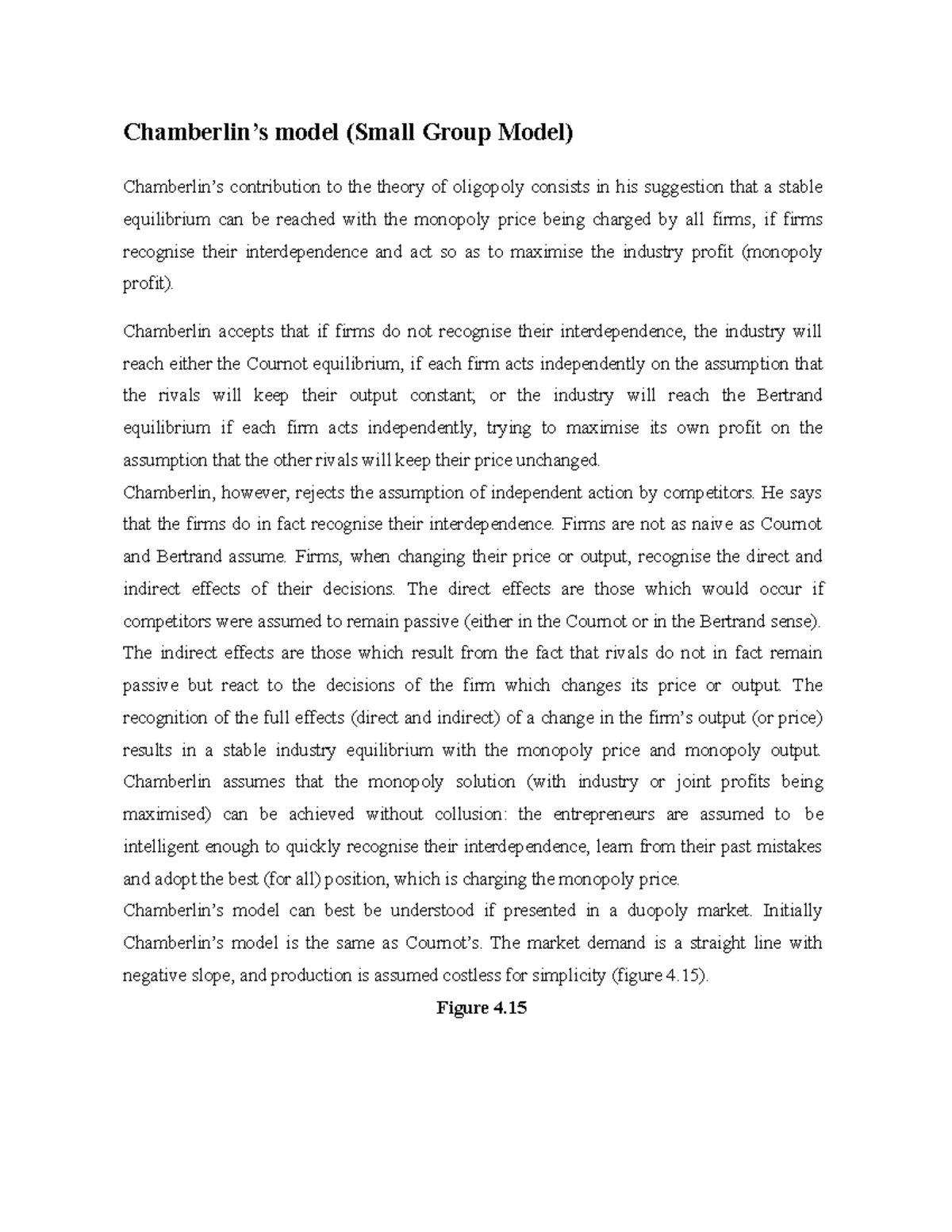 Chamberlin’s model (Small Group Model) - Micro Economics I - UoK - Studocu