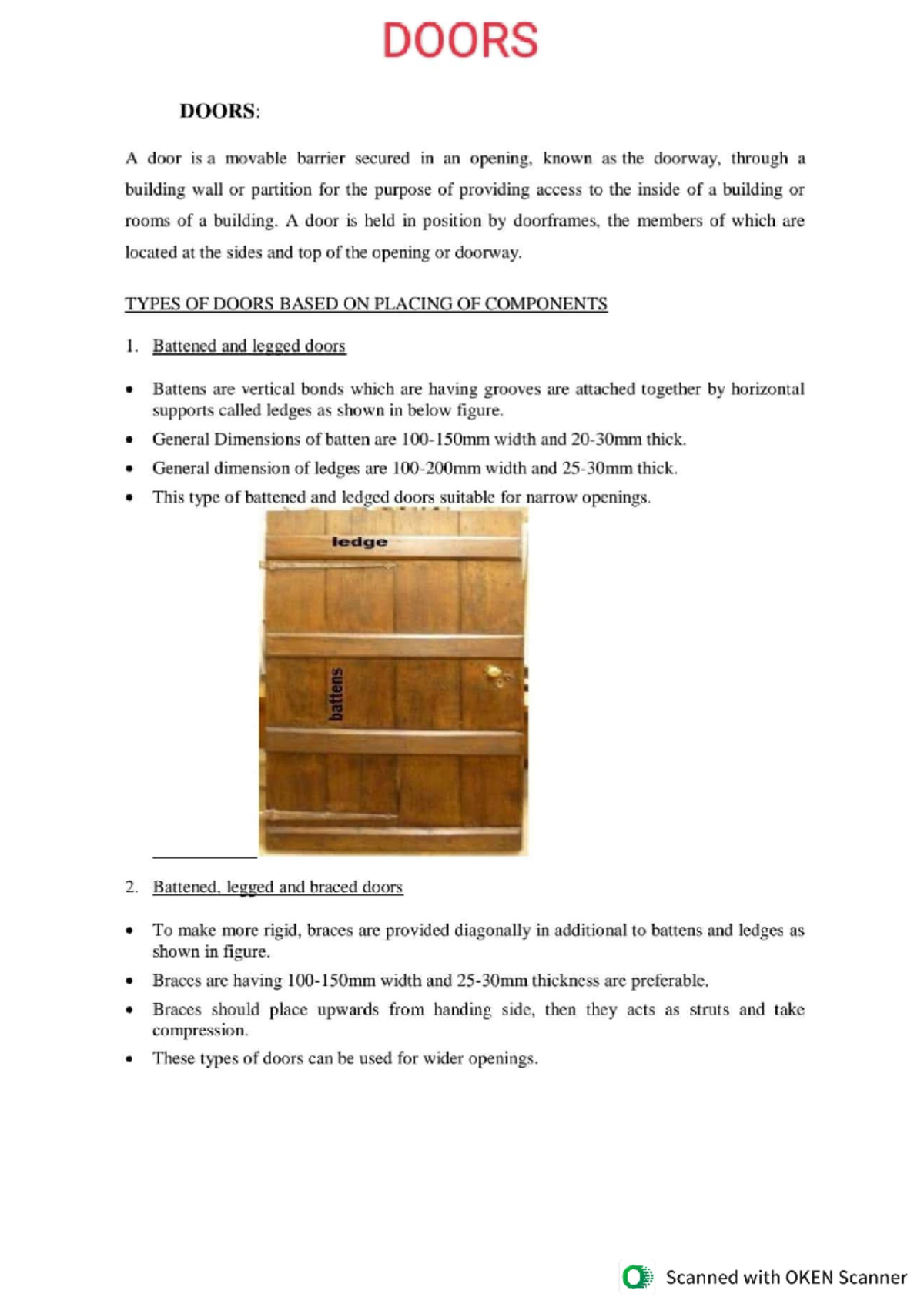 Doors-Types of Doors: Battened and Legged Doors, Framed and Panelled ...