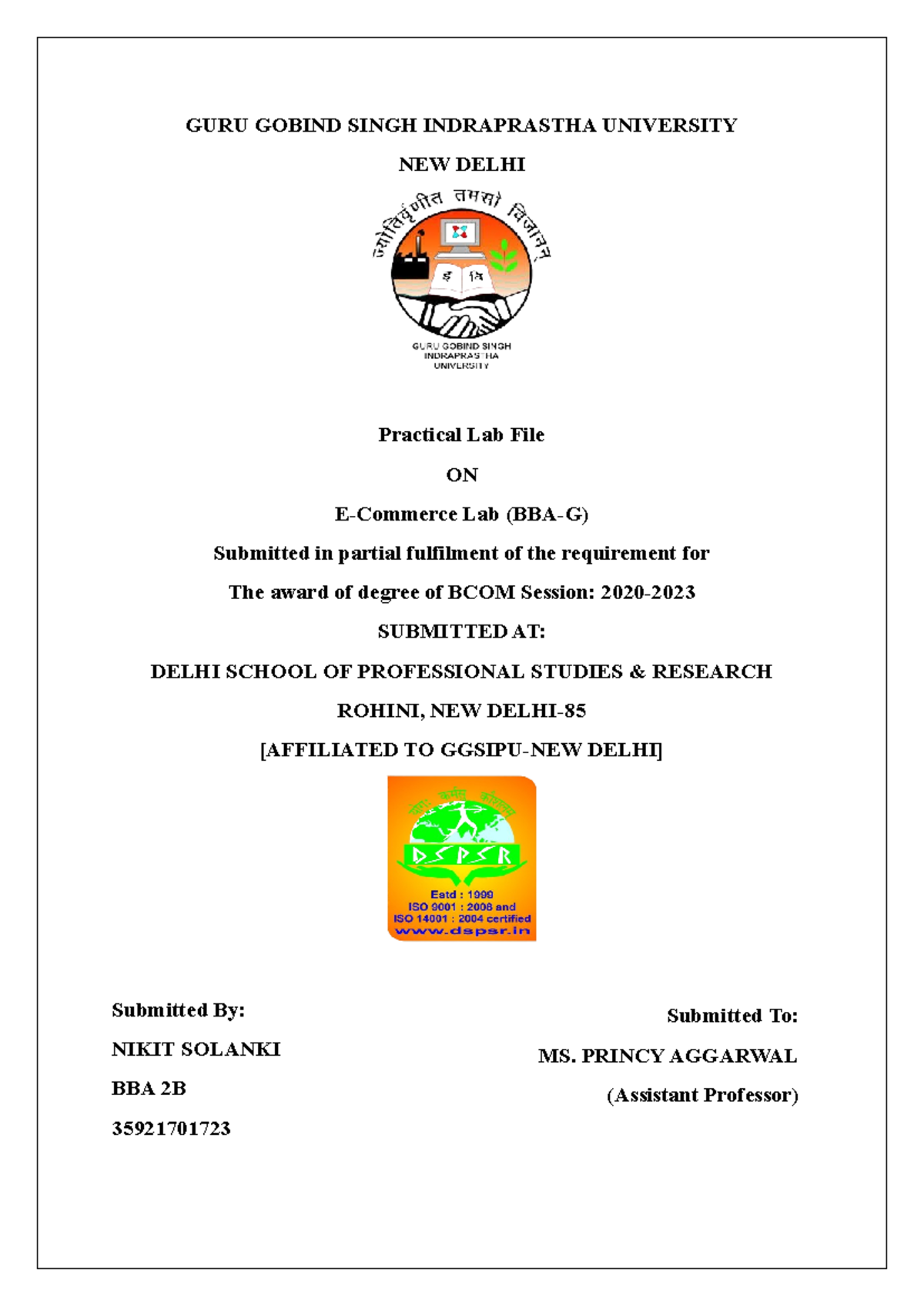 E commerce practical - GURU GOBIND SINGH INDRAPRASTHA UNIVERSITY NEW DELHI Practical Lab File ON ...