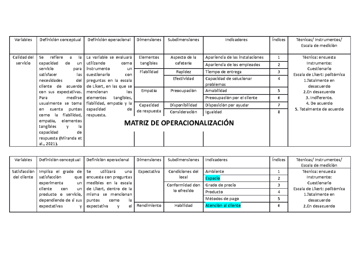 Matriz Operacionalización - Variables Definición conceptual Definición ...