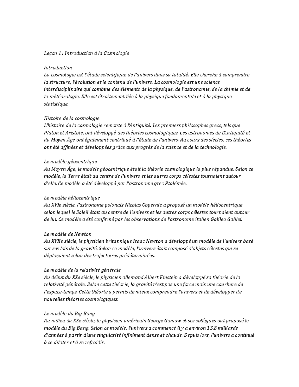 Cosmology Study Notes - Leçon 1 : Introduction à la Cosmologie ...