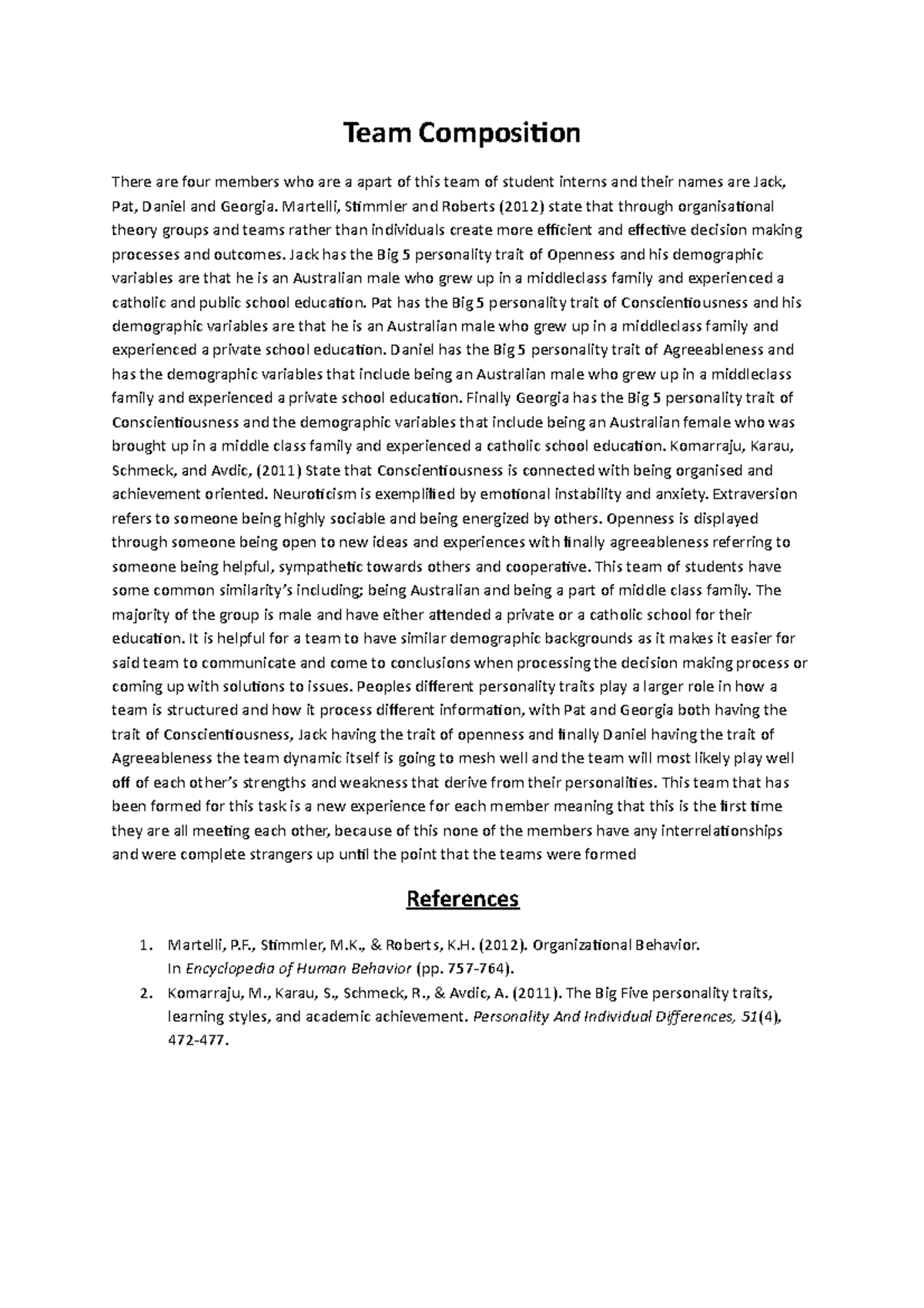 Team Composition - Grade: 70 - Team Composition There are four members ...