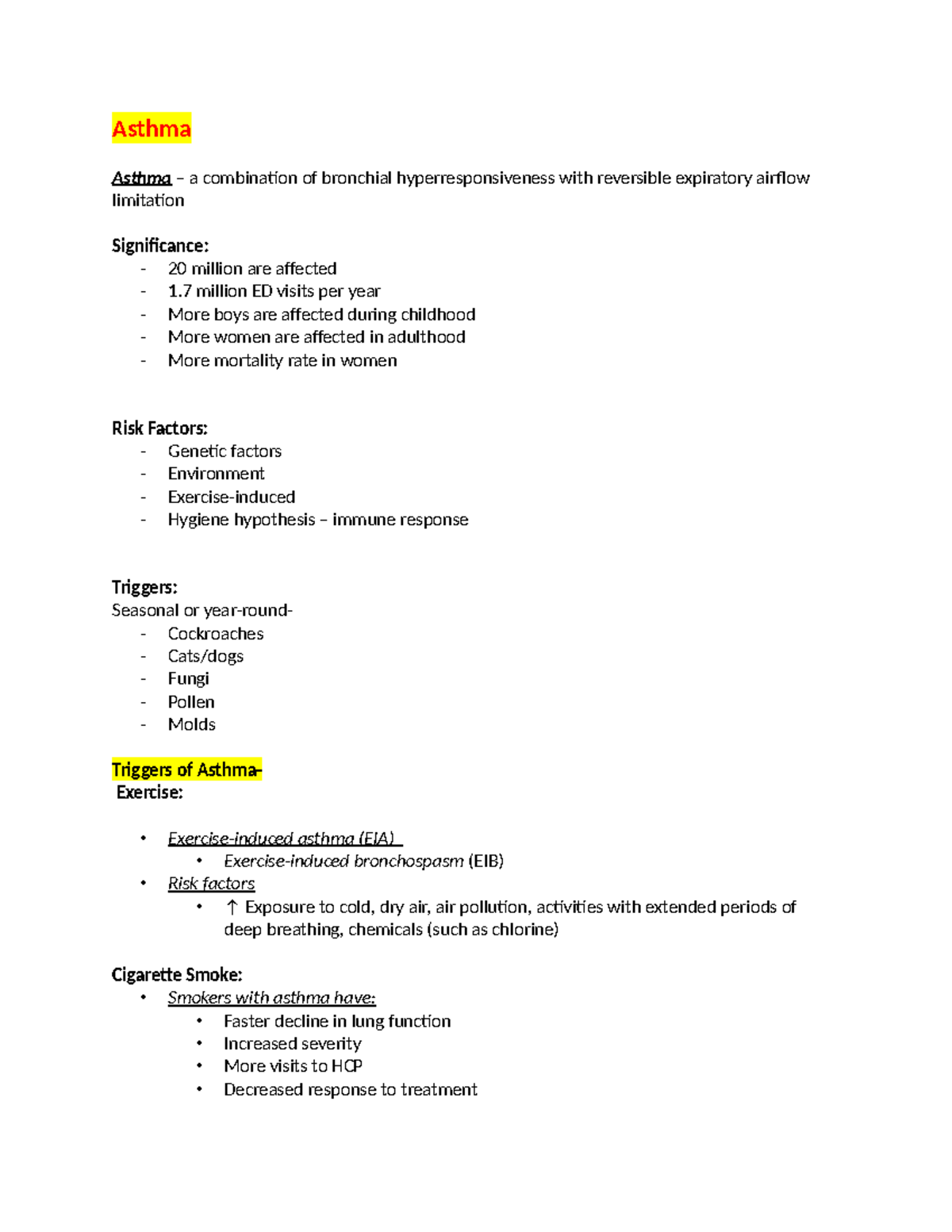 N201 WK 3 - Respiratory - Asthma Asthma – a combination of bronchial ...