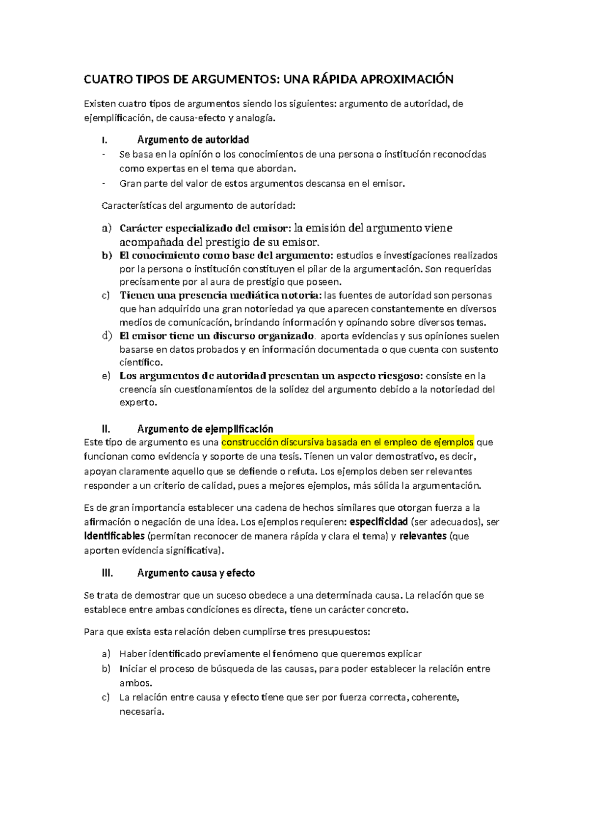 Cuatro Tipos DE Argumentos Lectura 5 Rabido - CUATRO TIPOS DE ...