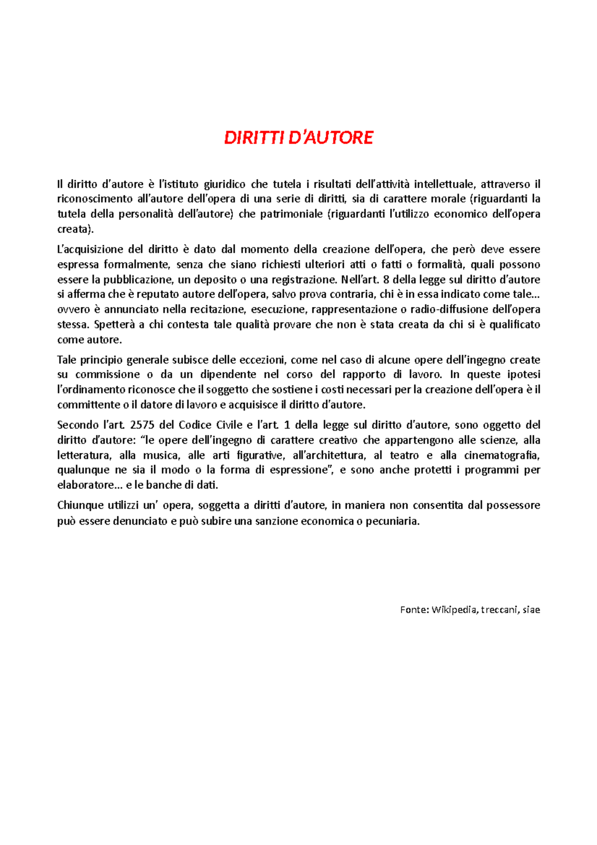 Diritti d'autore - DIRITTI D’AUTORE Il diri'o d'autore è l'is 0 tuto ...