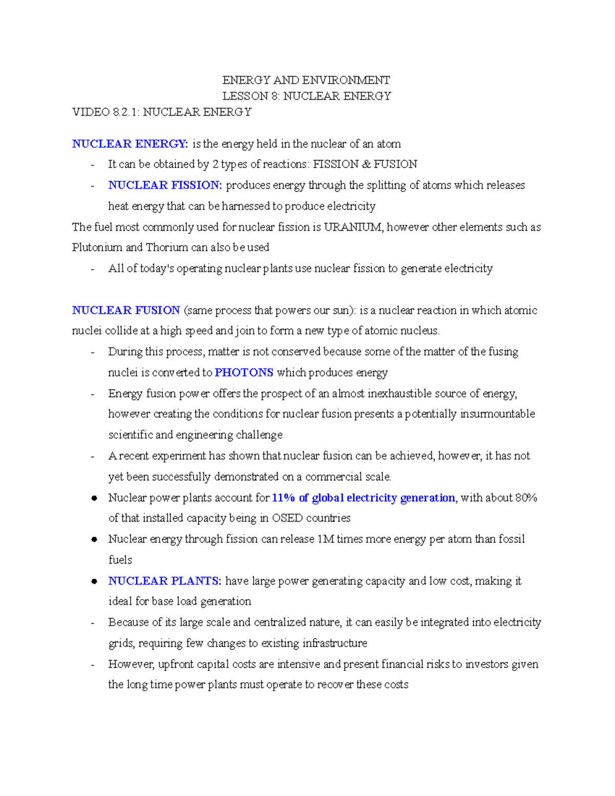PHYS 273: Energy and Environment- Lesson 8: Nuclear Energy Lecture ...