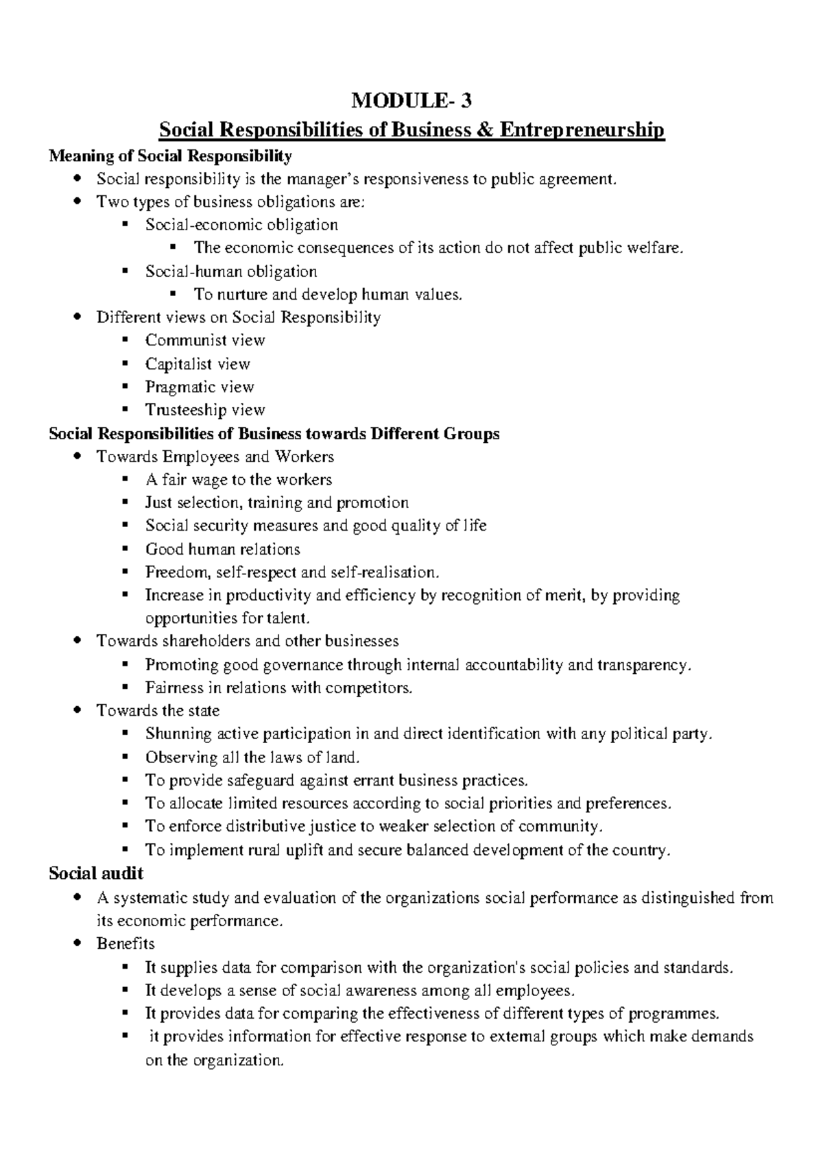 Module 3 managemnt notes - MODULE- 3 Social Responsibilities of ...