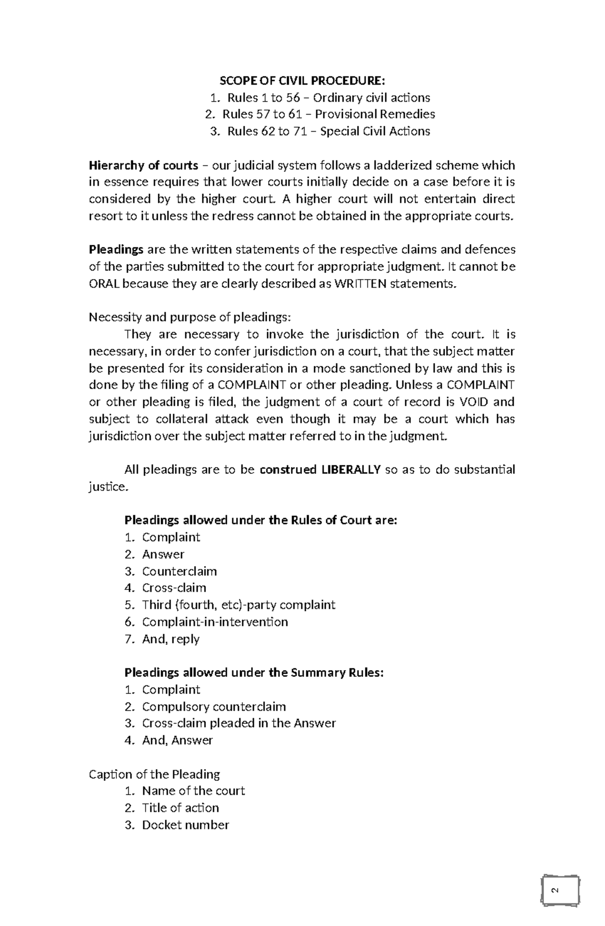 1a Civil Procedure its Scope - 2 SCOPE OF CIVIL PROCEDURE: Rules 1 to ...