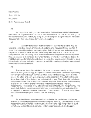 D291 Task 2 - Instructional Setting and Target Learners: The K-12 case ...