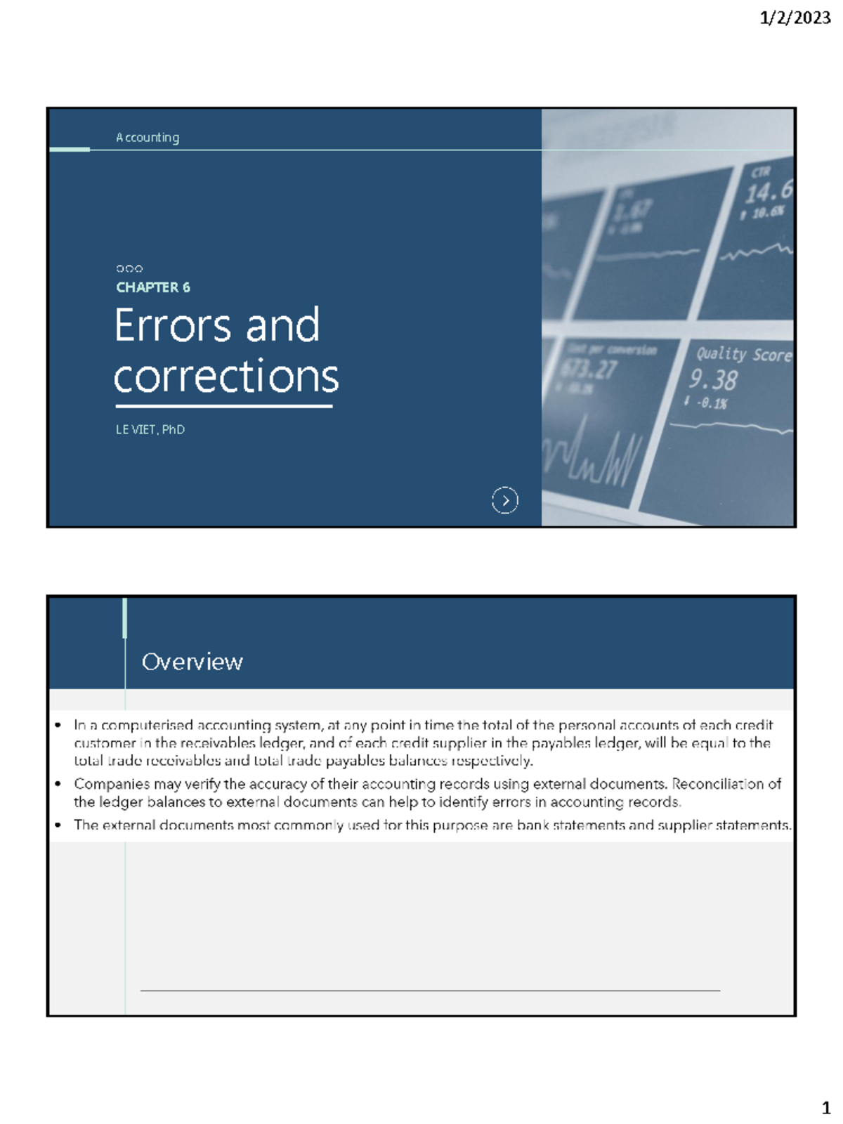 Chapter 6 Errors - Errors and corrections LE VIET, PhD CHAPTER 6 ...