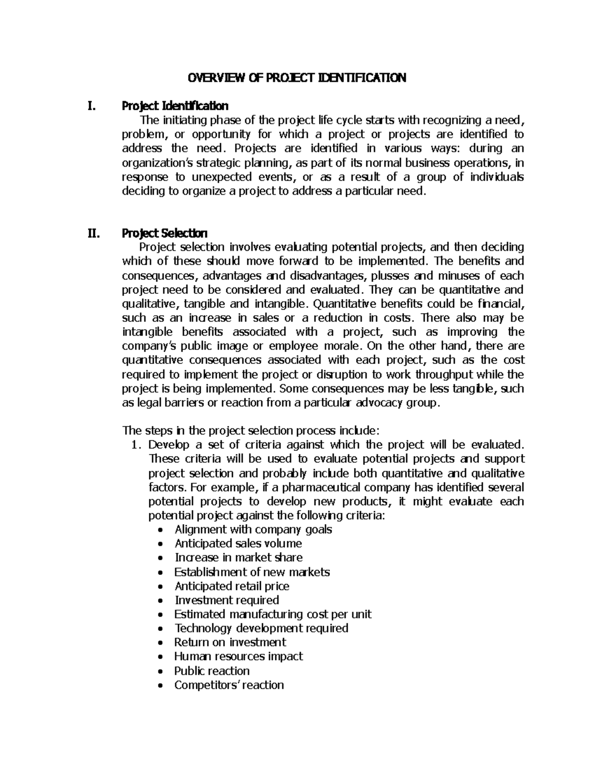 C2 Project Identification (MNGT 2218_PROJECT MANAGEMENT - OVERVIEW OF ...