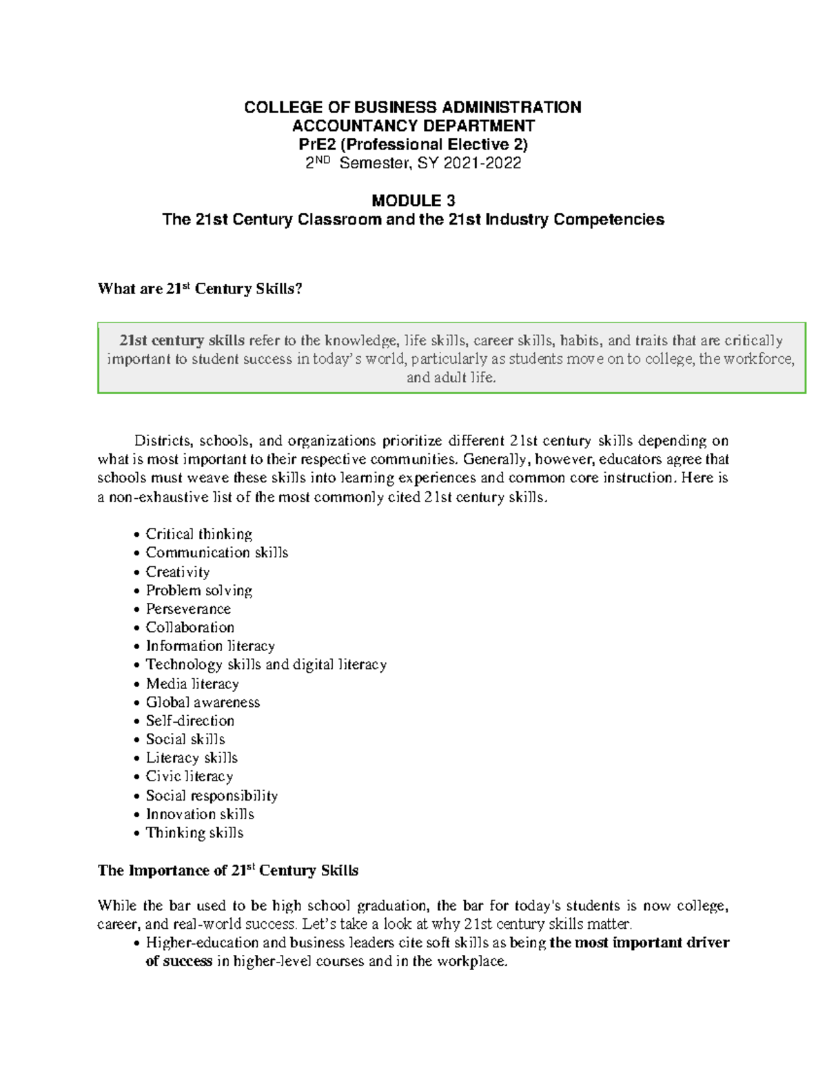 Prof-Elective 2-Module-3 - COLLEGE OF BUSINESS ADMINISTRATION ...