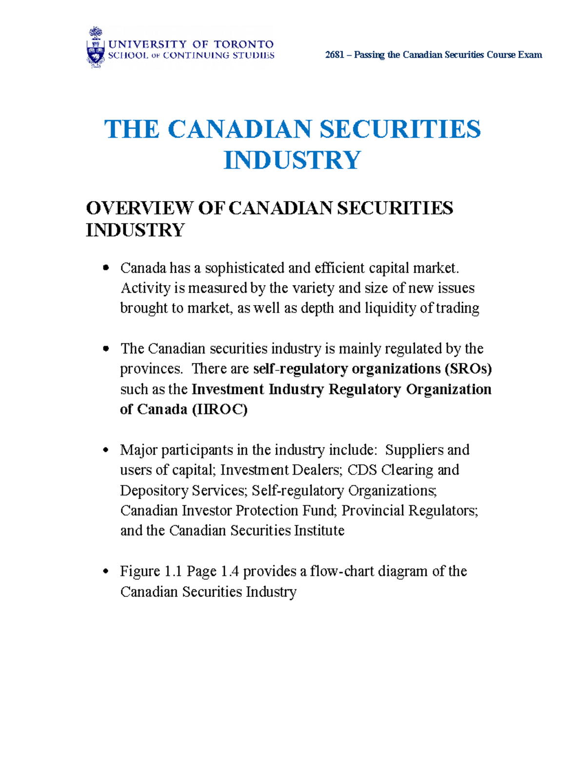 CSC Volume ONE Final Notes - THE CANADIAN SECURITIES INDUSTRY OVERVIEW ...