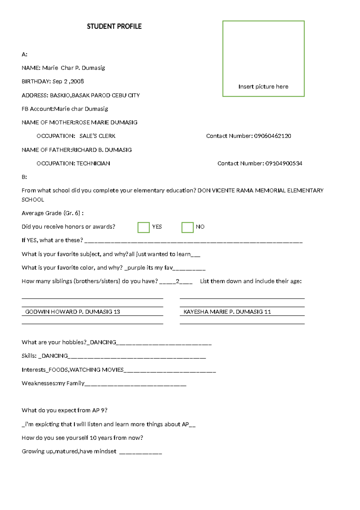 MY- Profile-1 - this is nothing please dont mind it - STUDENT PROFILE A ...