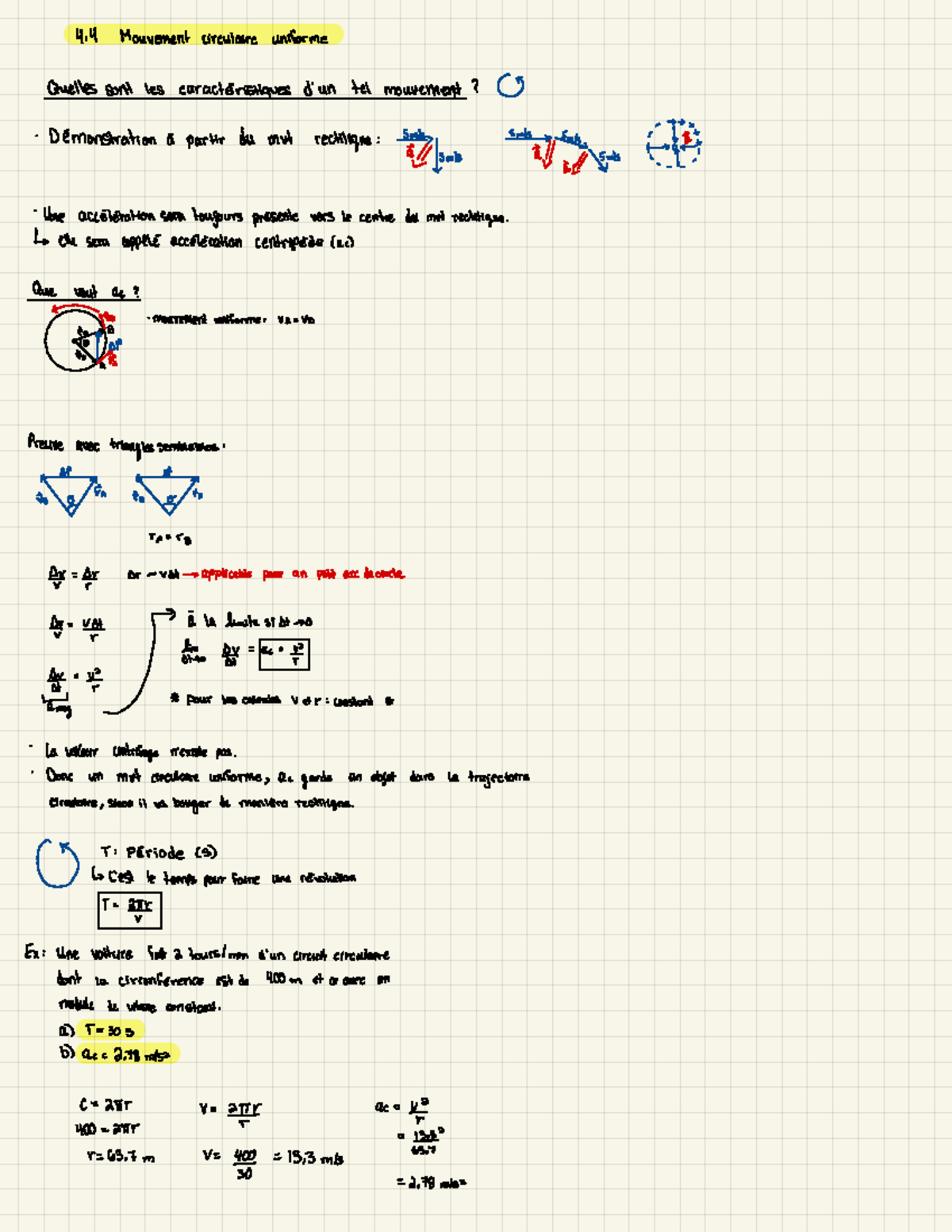 Note De Cours - 4,4 Mouvementcirculaire uniforme Quelles sontles caractéristiques d'un tel - Studocu