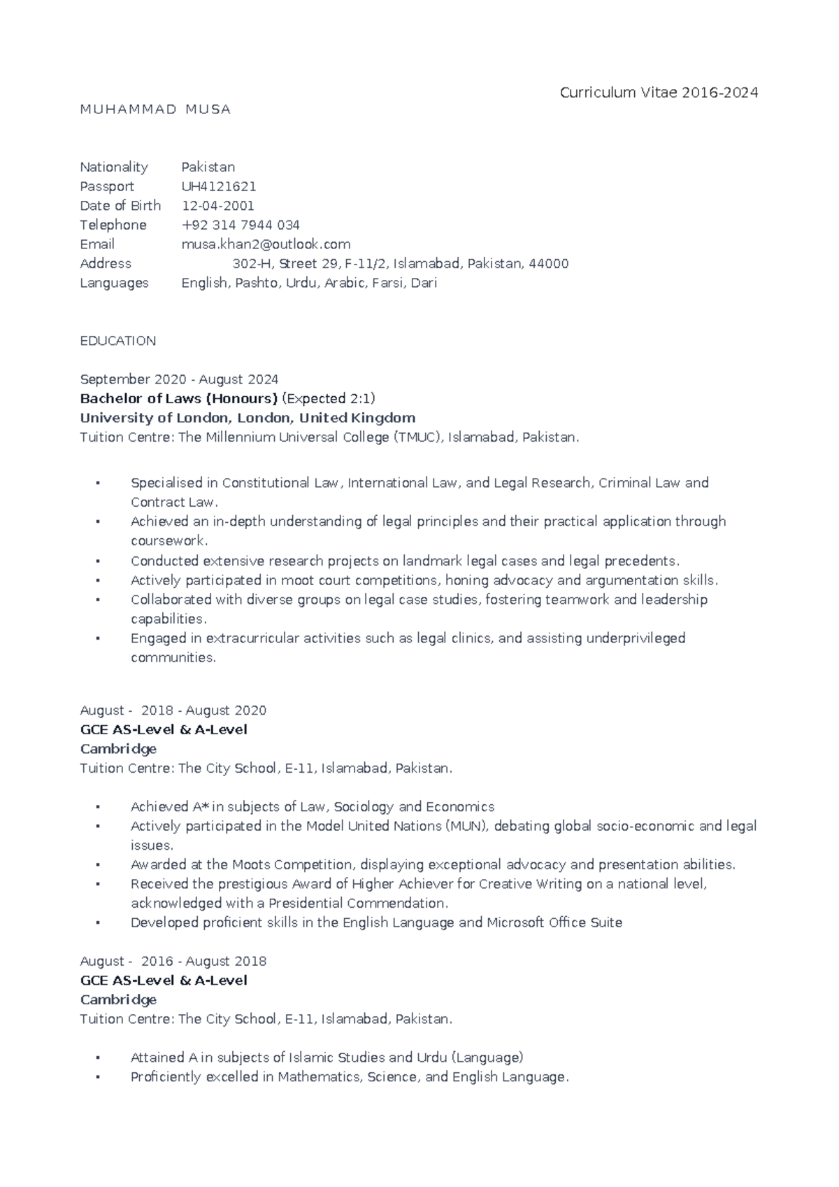 Musa-CV - Curriculum Vitae 2016- M U H A M M A D M U S A Nationality ...
