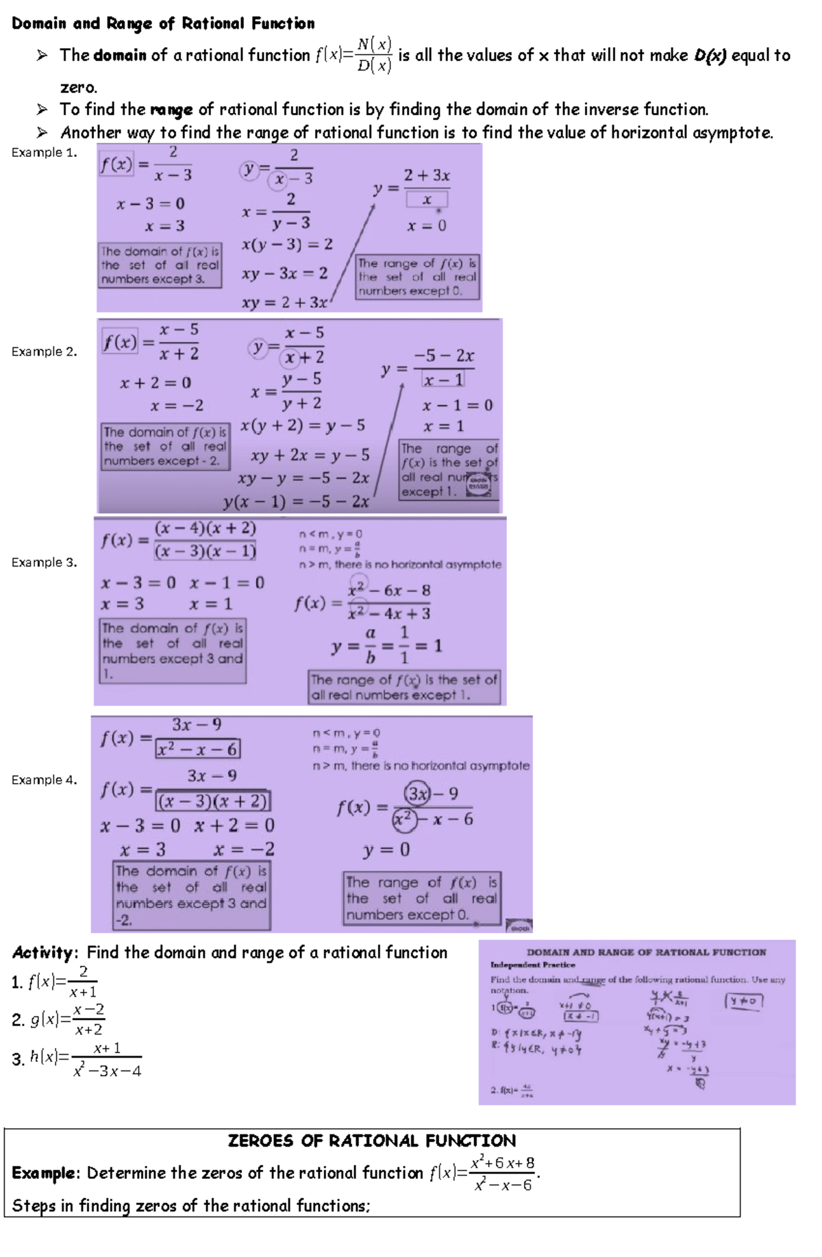 GM Activity - las - Domain and Range of Rational Function The domain of ...