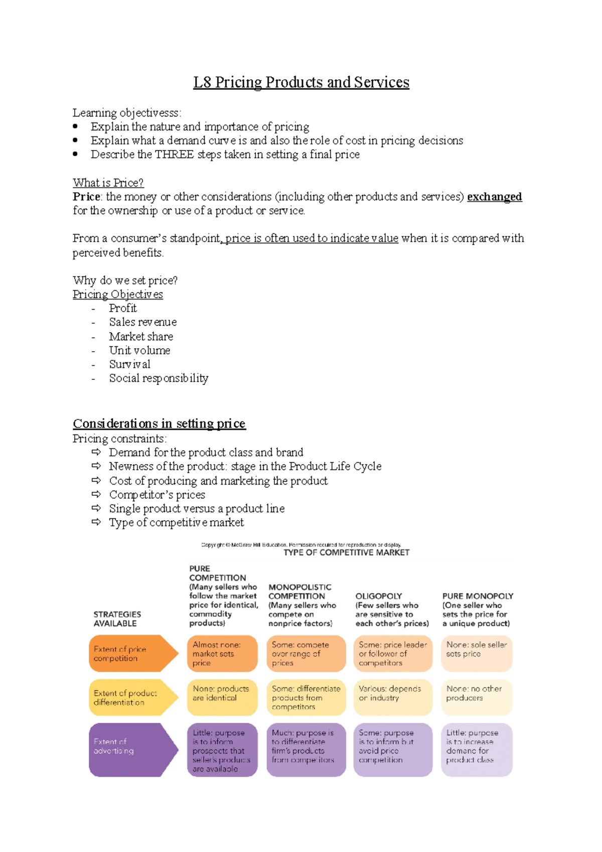 Lecture 8 Pricing Products and Services - L8 Pricing Products and ...