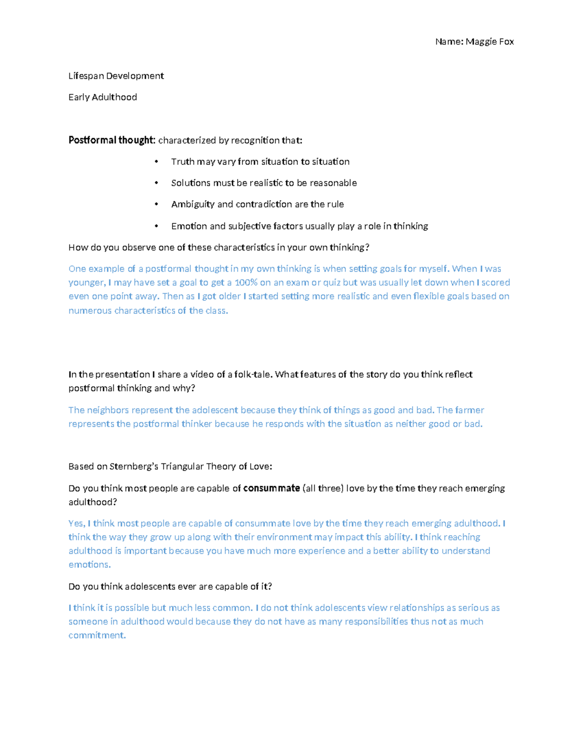 Worksheet - Early Adulthood - Lifespan Development Early Adulthood ...