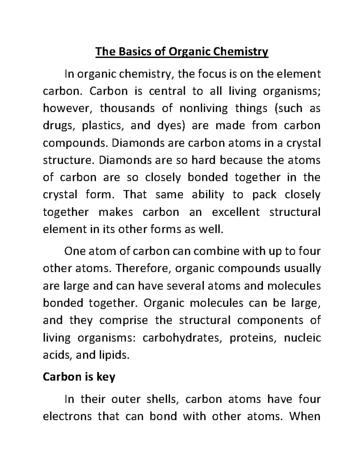 The Basics of Organic Chemistry - Carbon is central to all living ...