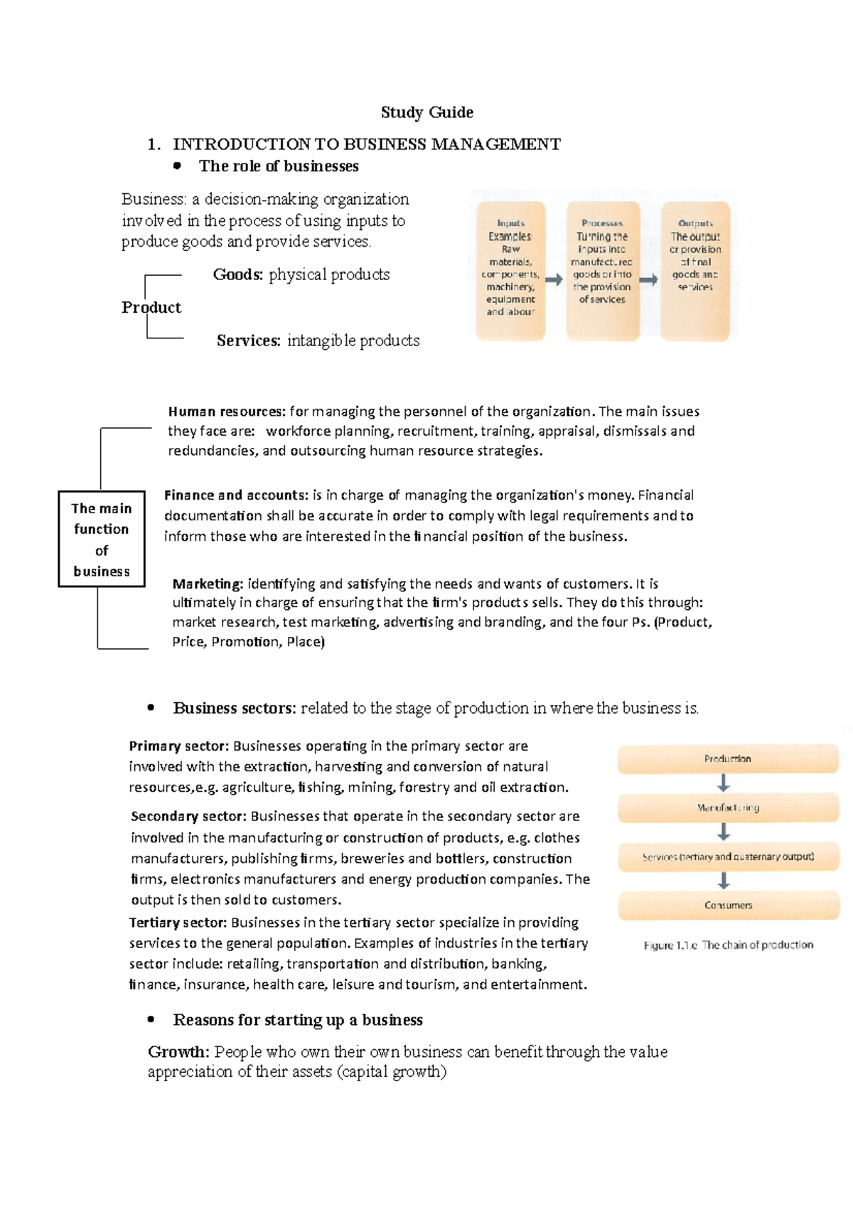 Business Study Guide - jeje - Study Guide 1. INTRODUCTION TO BUSINESS ...