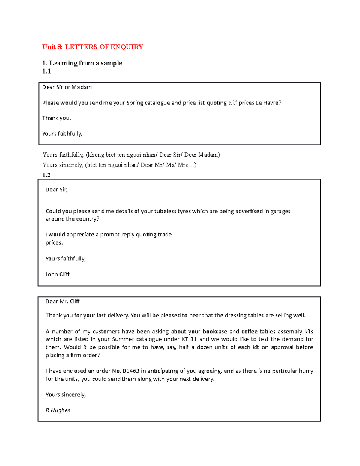 Letter of enquiry - 2013 - Unit 8: LETTERS OF ENQUIRY 1. Learning from ...