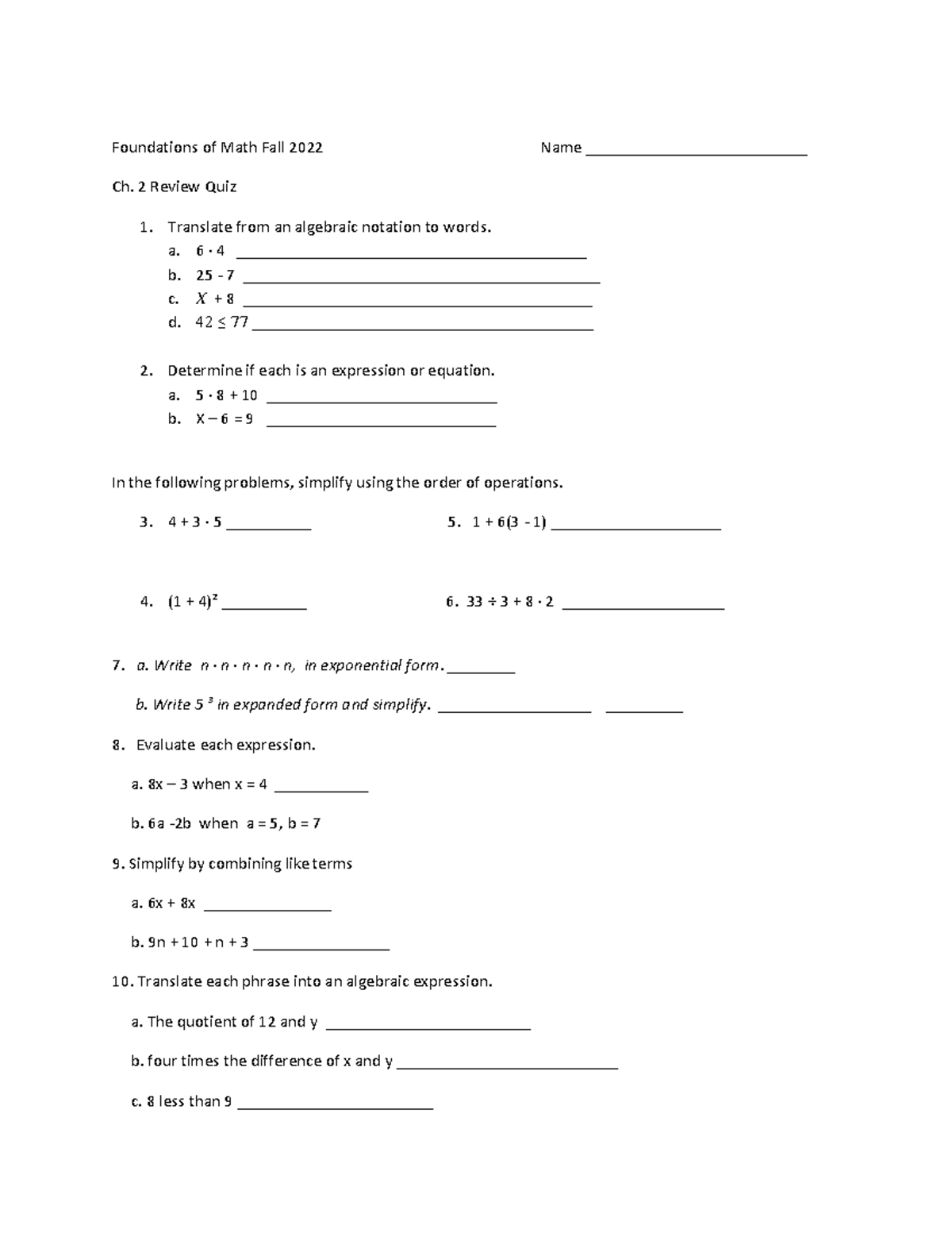 Ch. 2 Quiz Foundations of Math Fall 2022 -1338448186 - Foundations of ...