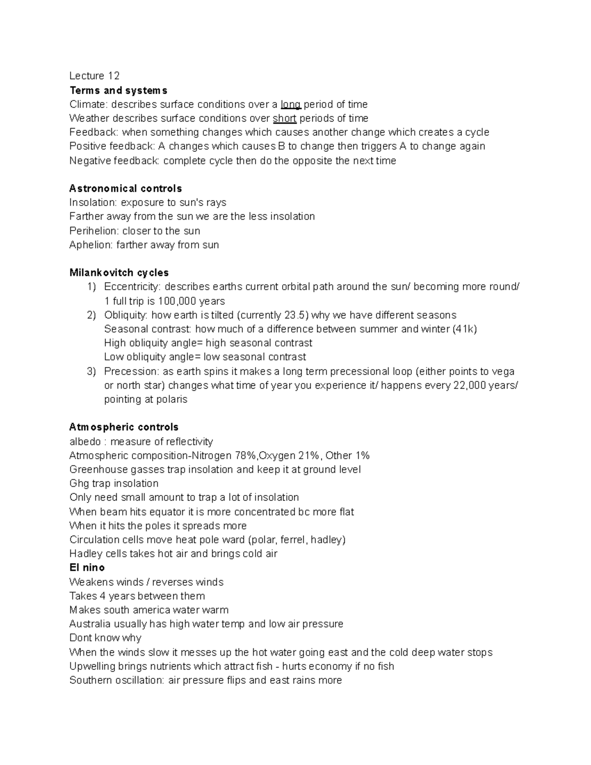 Geology exam 3 study guide - Lecture 12 Terms and systems Climate ...