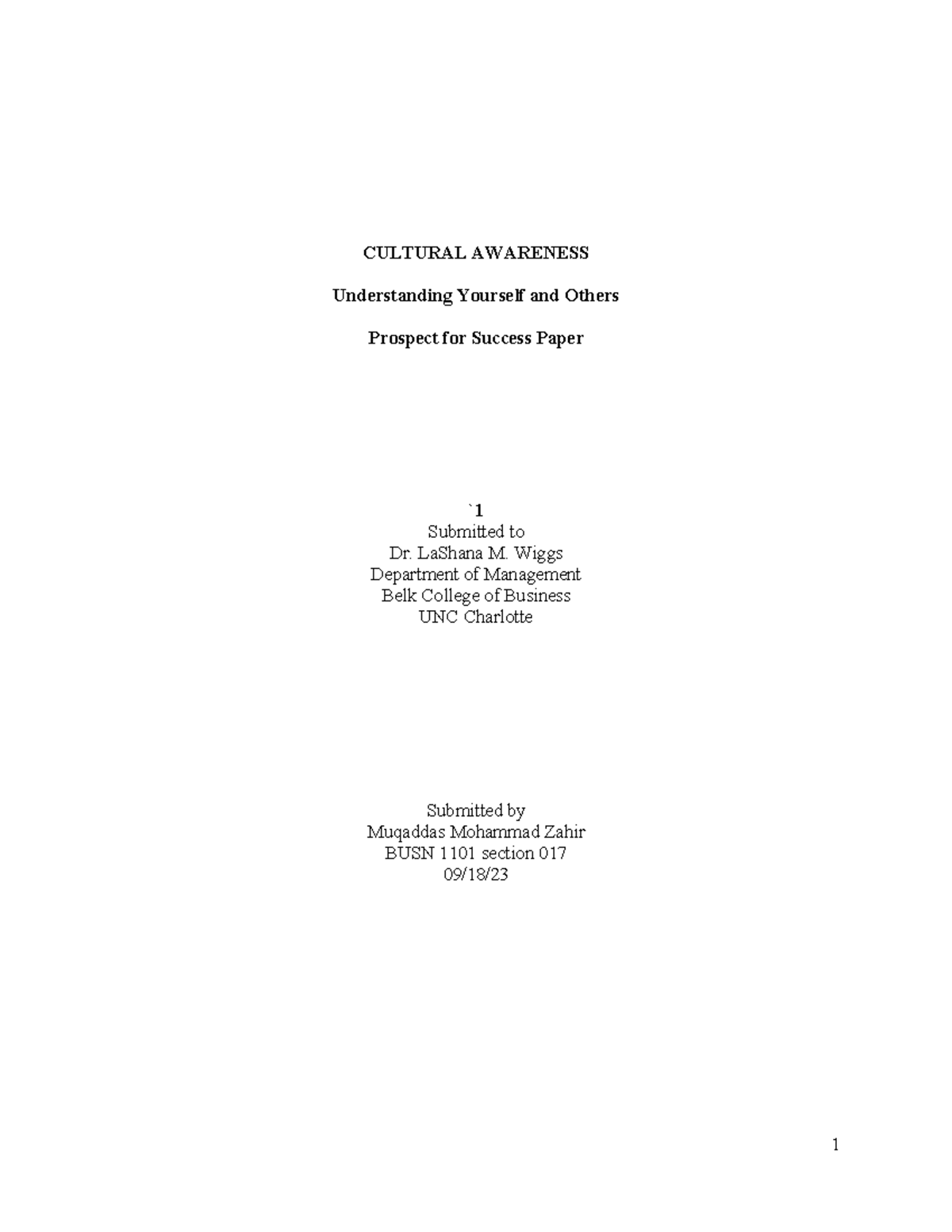 PFS Paper - Cultural Awareness - CULTURAL AWARENESS Understanding ...