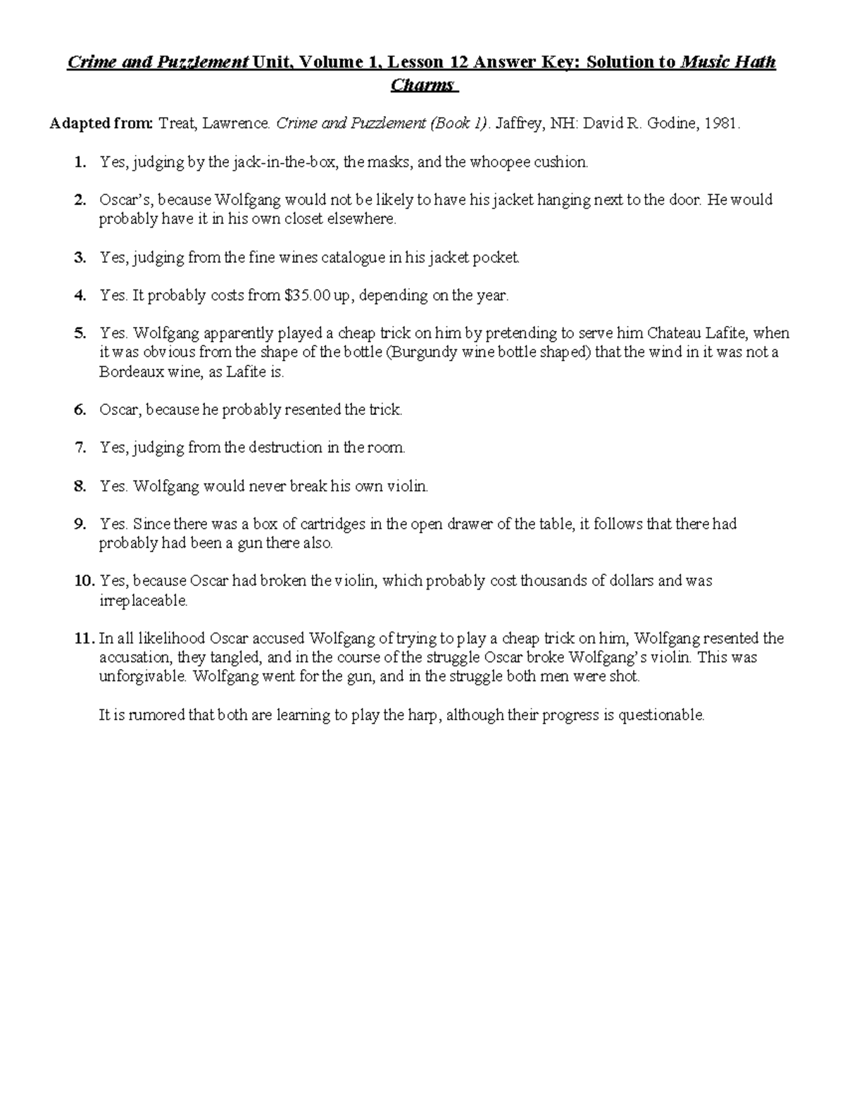 Answer key and explanations of evidence - Crime and Puzzlement Unit ...