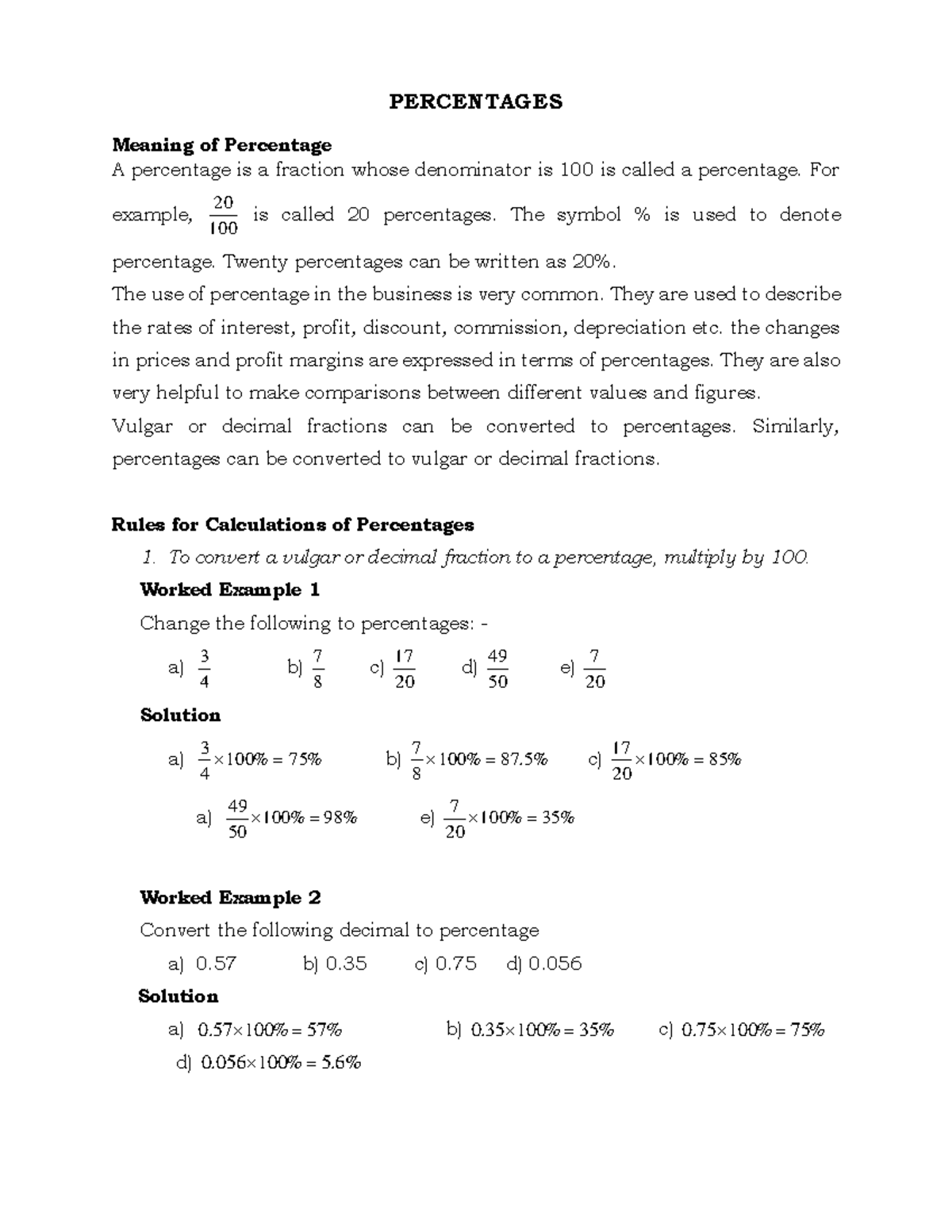 Topic 3-Percentages Ratios & Proportions - PERCENTAGES Meaning of ...