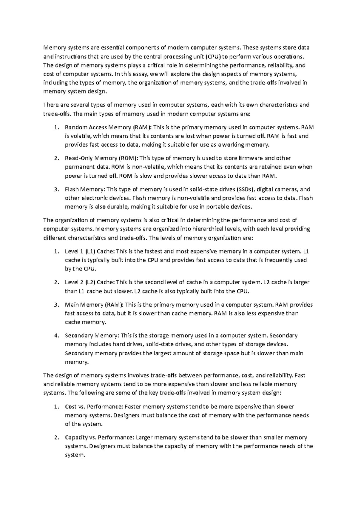 Design aspects of memory system - Memory systems are essential components of modern computer ...