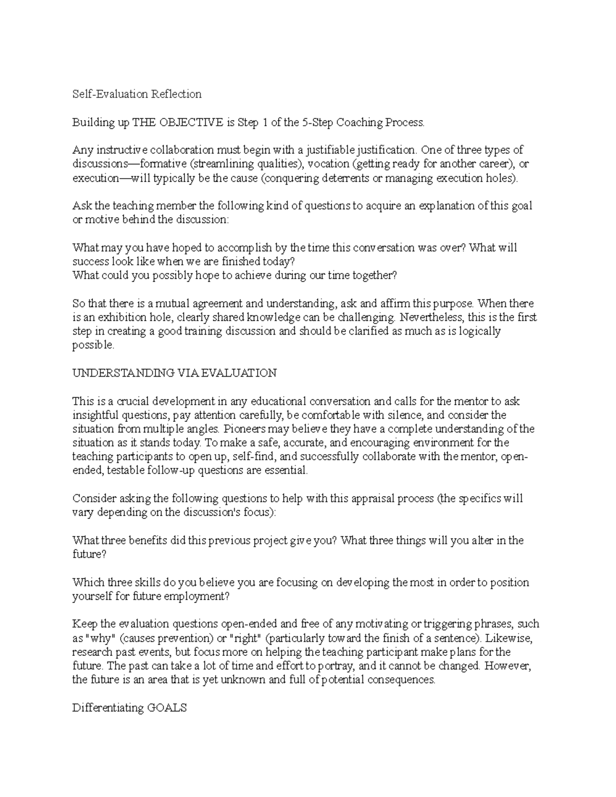 Self-Evaluation Reflection - Self-Evaluation Reflection Building up THE ...