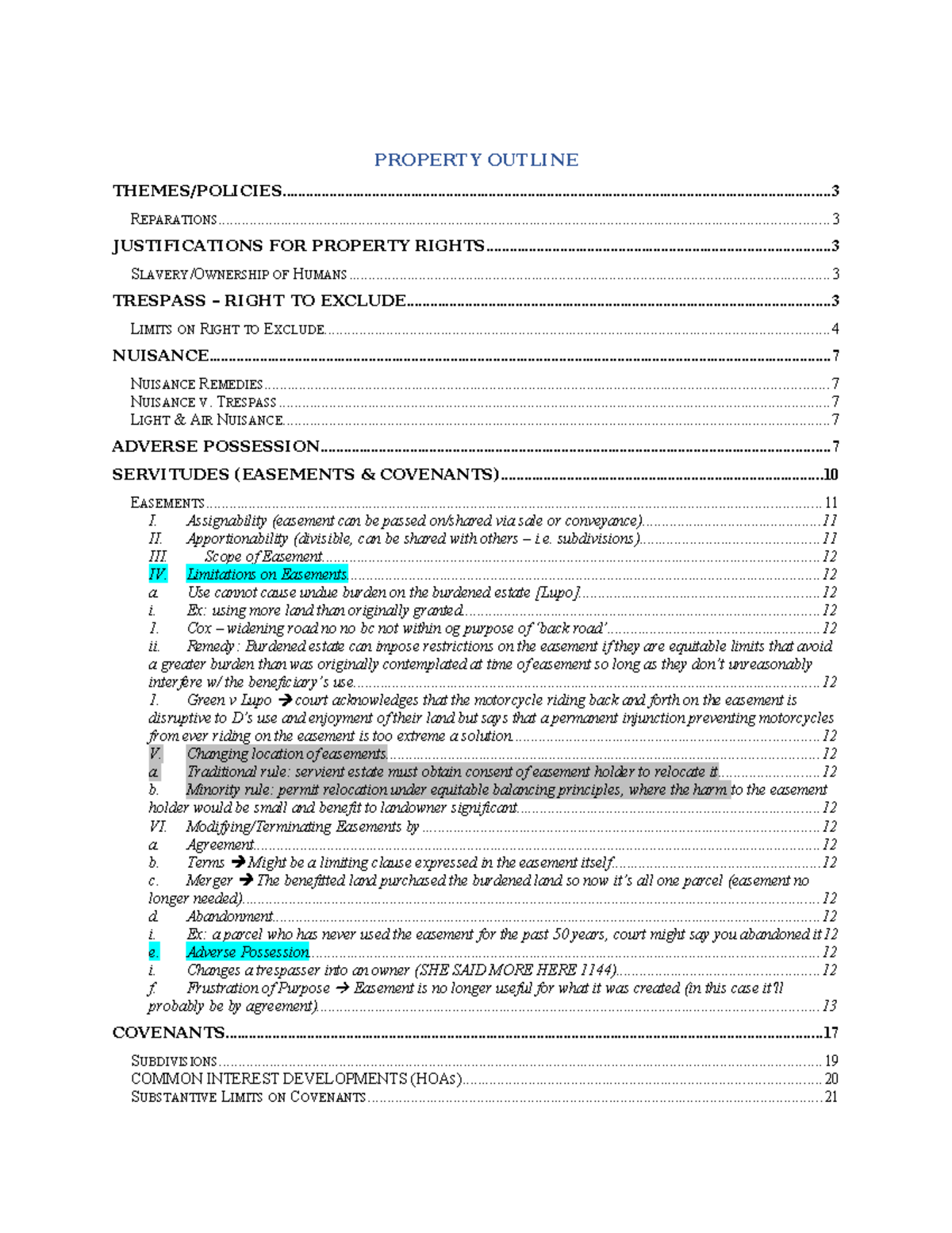 Property Outline - PROPERTY OUTLINE ii. Remedy: Burdened estate can ...