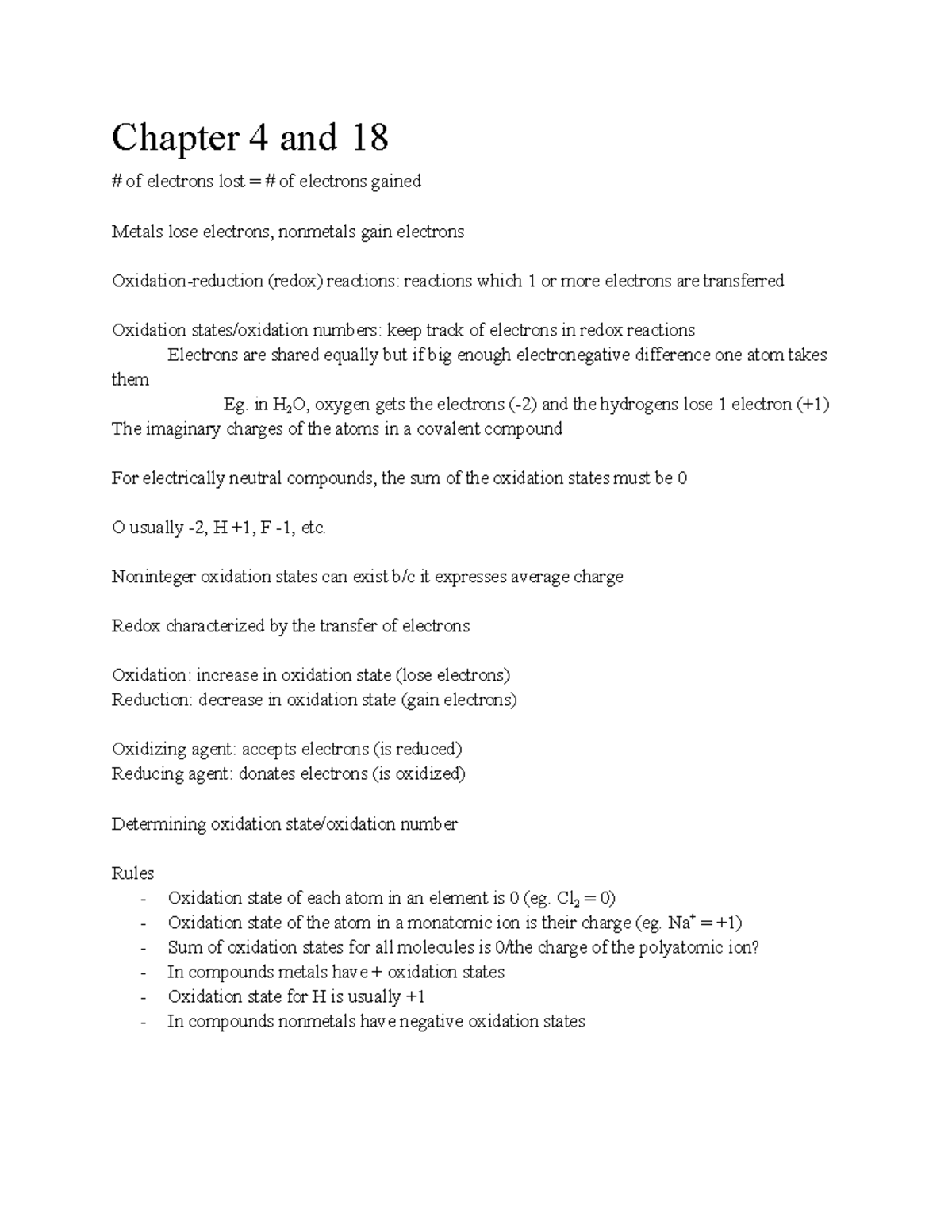 Chem 12 Ap Notes - Chapter 4 and 18 of electrons lost = # of electrons ...