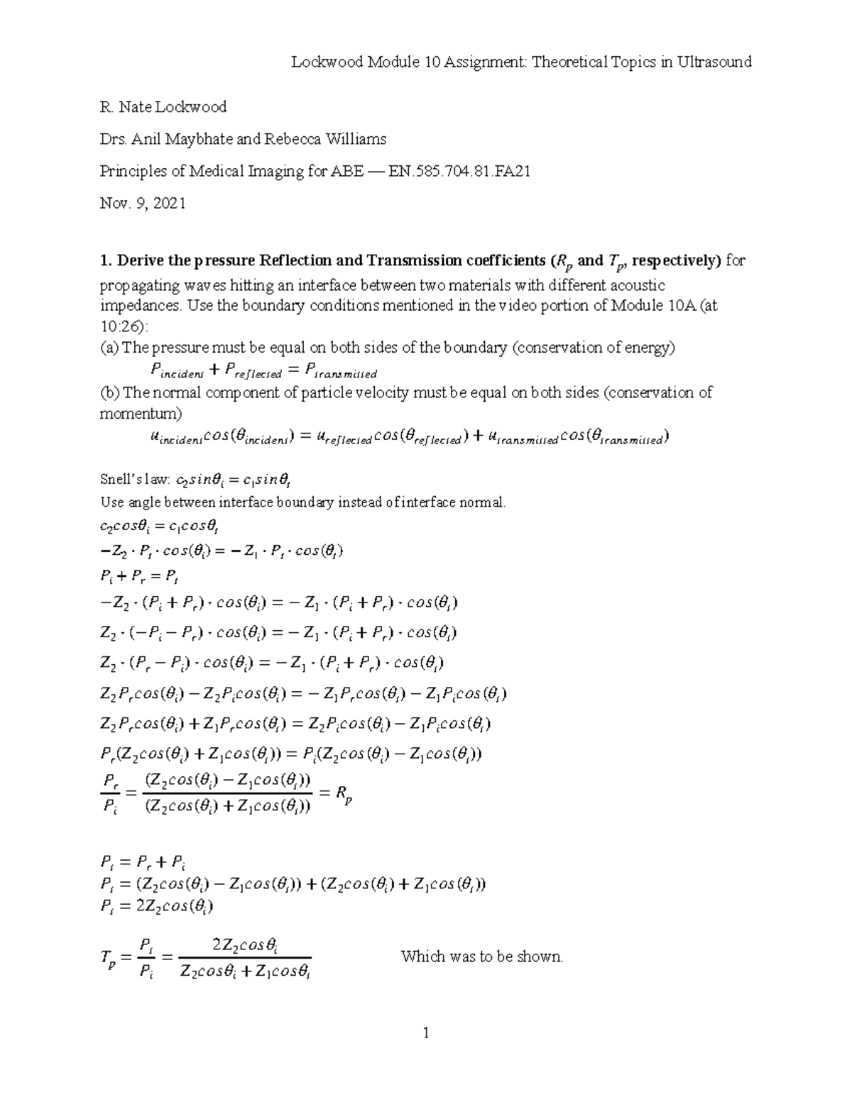 Lockwood Module-10 Assignment - R. Nate Lockwood Drs. Anil Maybhate and ...
