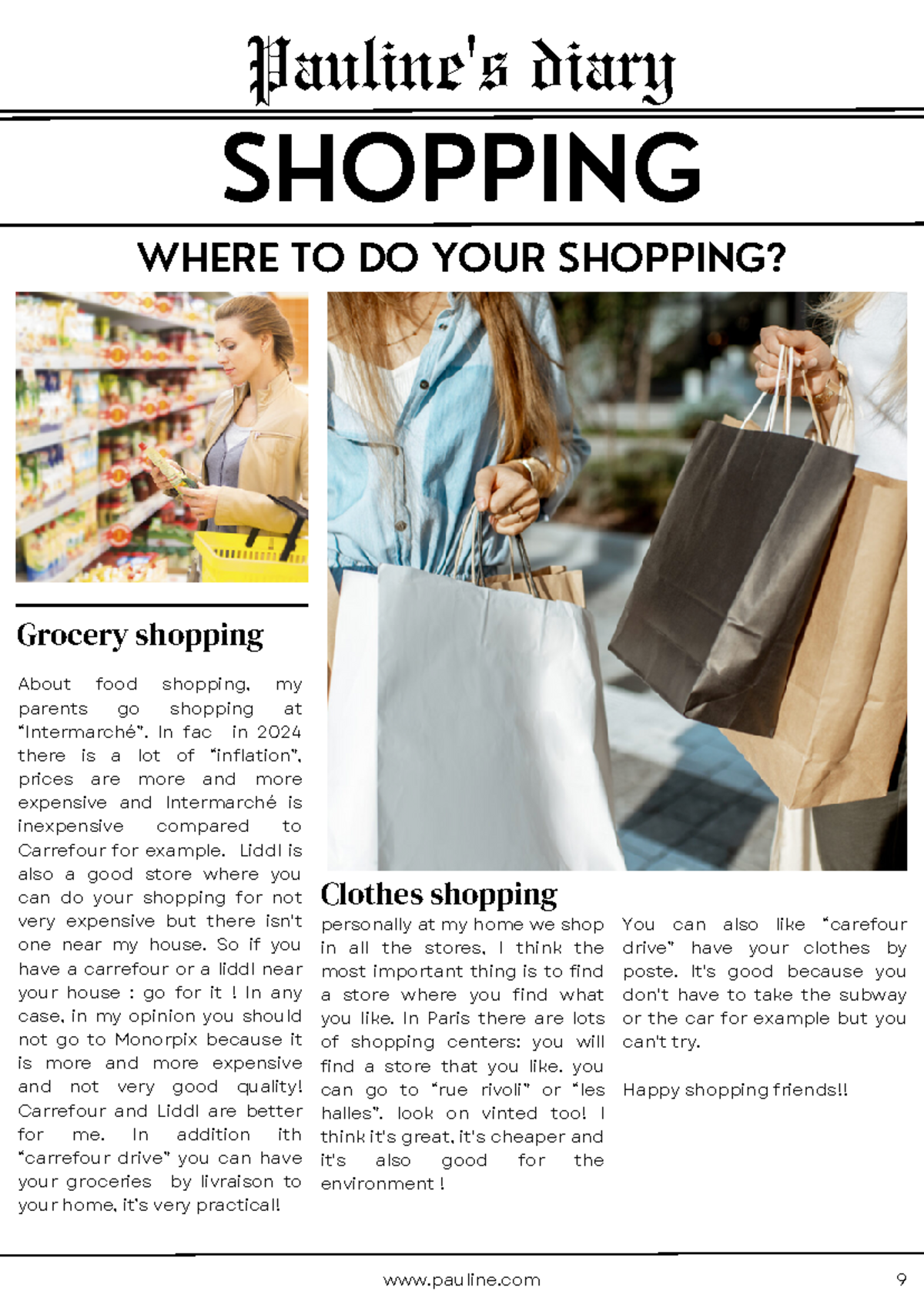 Article 2 english - Pauline's diary SHOPPING WHERE TO DO YOUR SHOPPING ...