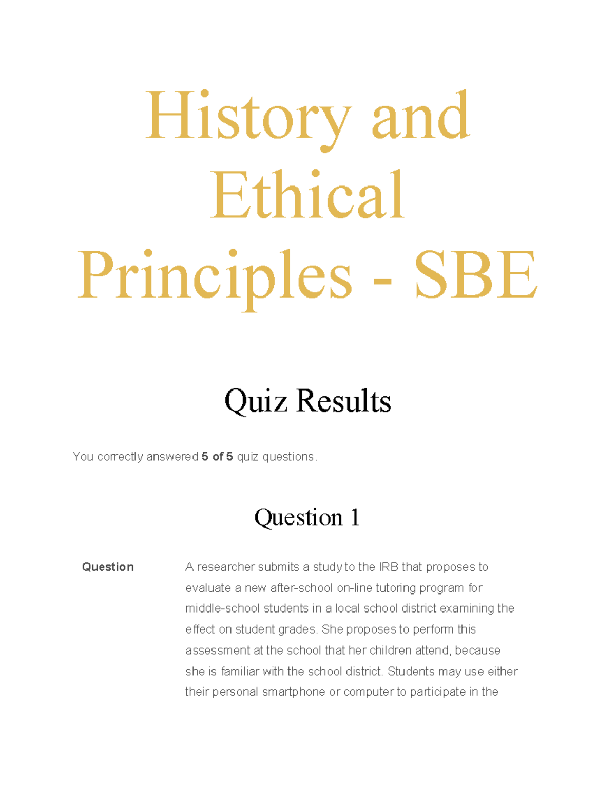 History and Ethical Principles - SBE - History and Ethical Principles ...
