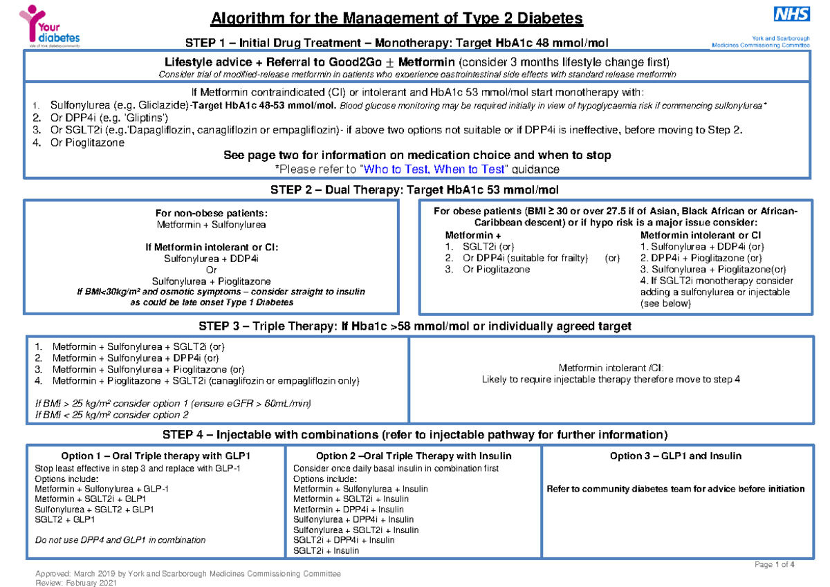 Workshop 7 handouts - Algorithm for the treatment of Type 2 Diabetes ...