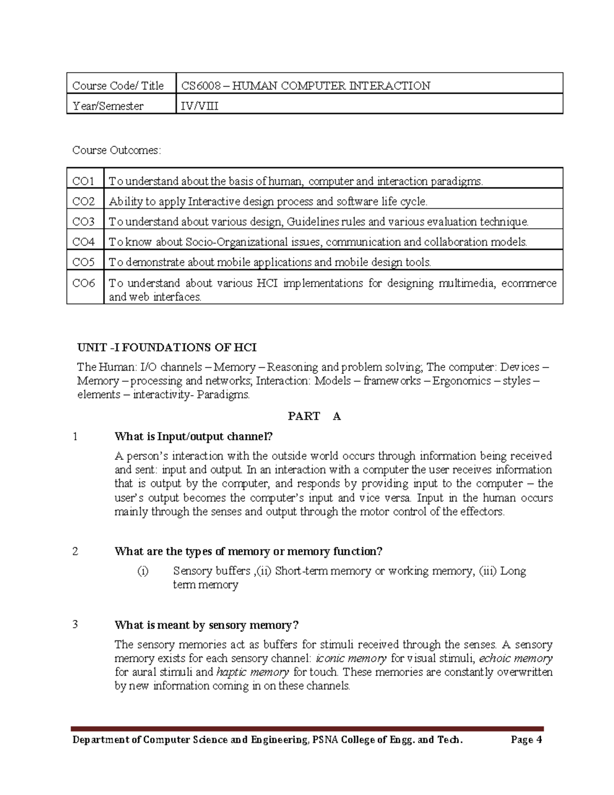 HCI QB - Hci - Course Code/ Title CS6008 – HUMAN COMPUTER INTERACTION Year/Semester IV/VIII ...