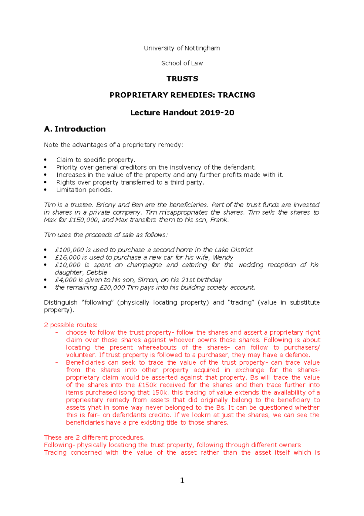 Tracing Lecture Handout - University of Nottingham School of Law TRUSTS ...