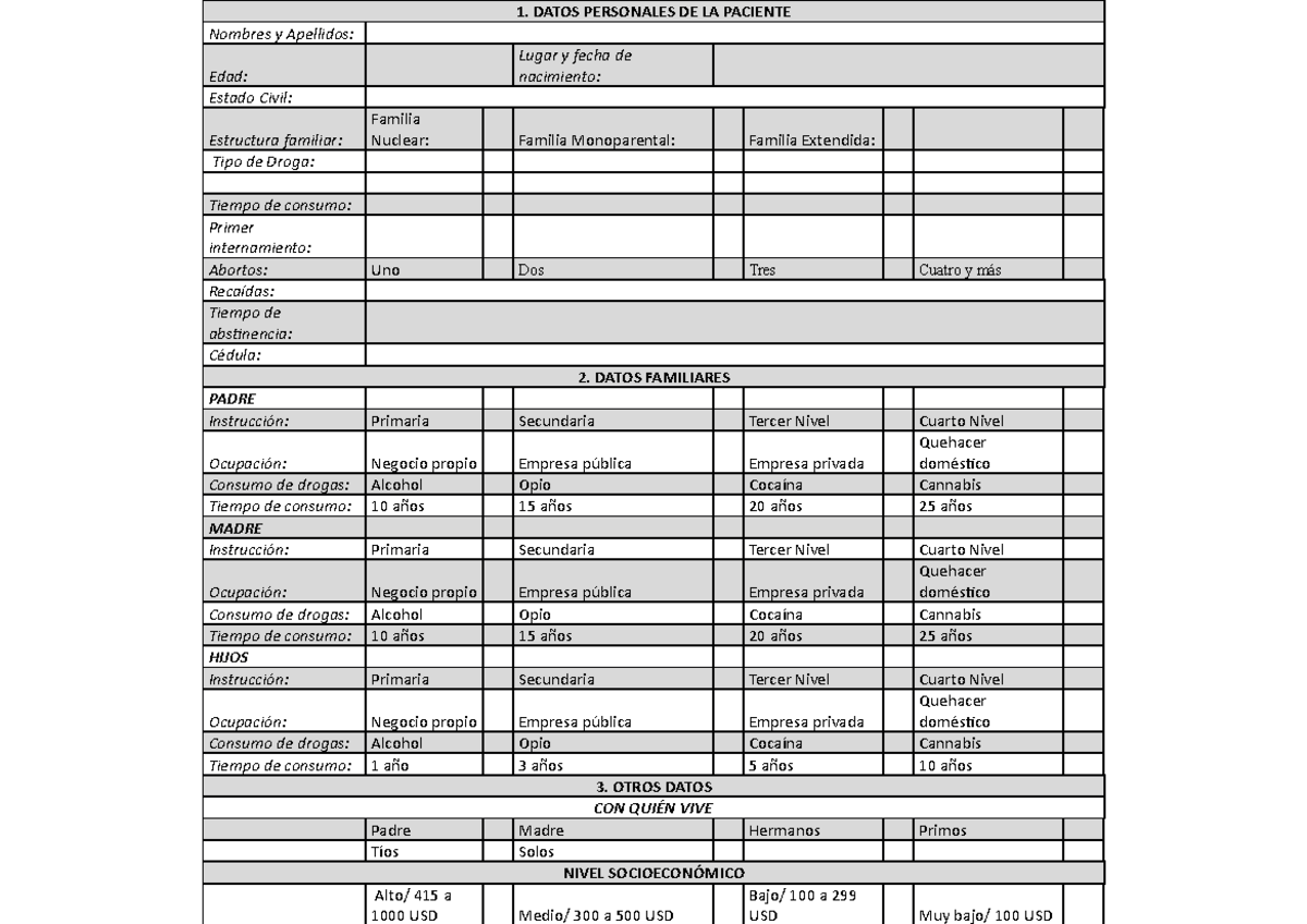 Ficha Sociodemografica - 1. DATOS PERSONALES DE LA PACIENTE Nombres y ...