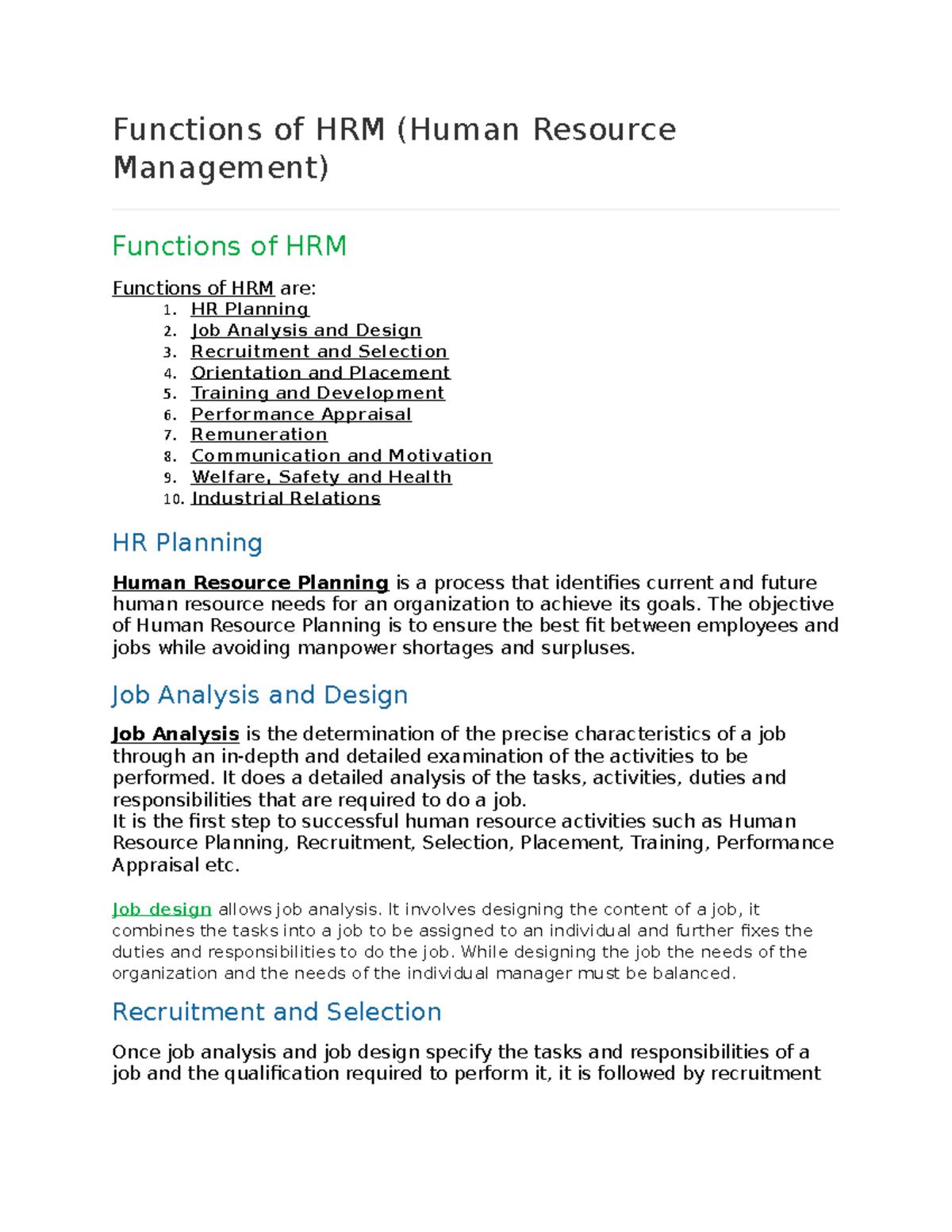 Document 18 - Lecture note - Functions of HRM (Human Resource ...