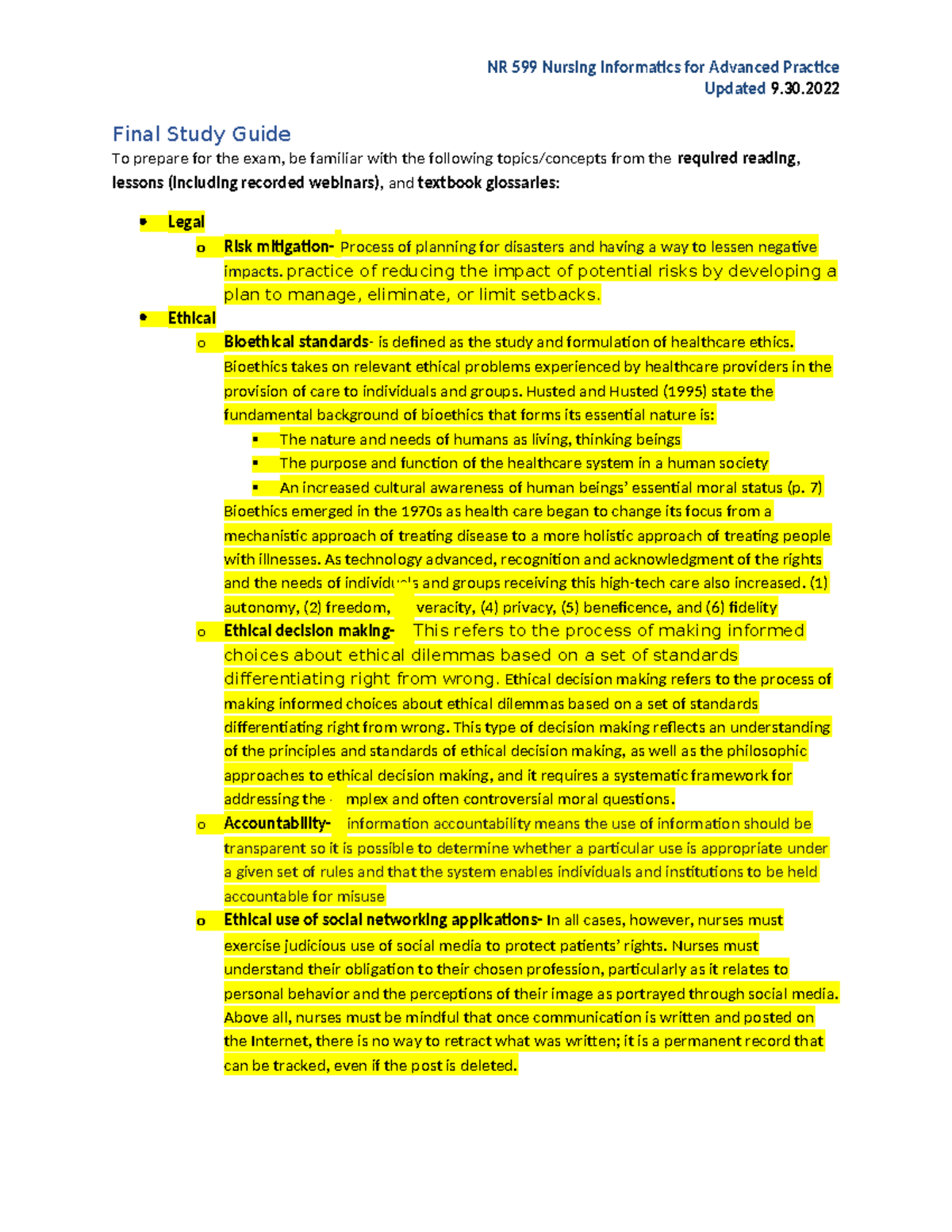 Week 8, Study Guide - Updated 9. Final Study Guide To prepare for the ...