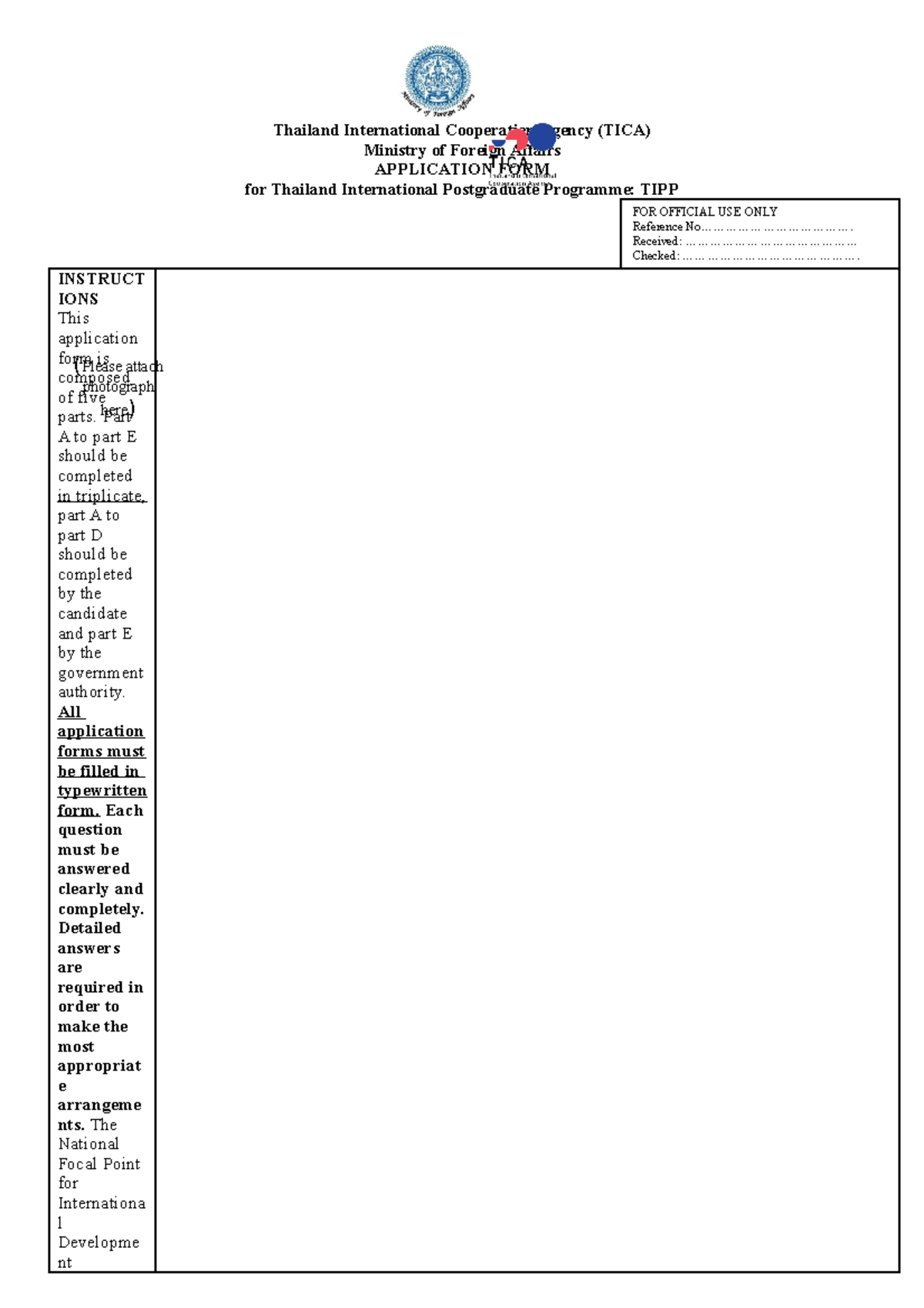 Application Form for TIPP - Thailand International Cooperation Agency ...