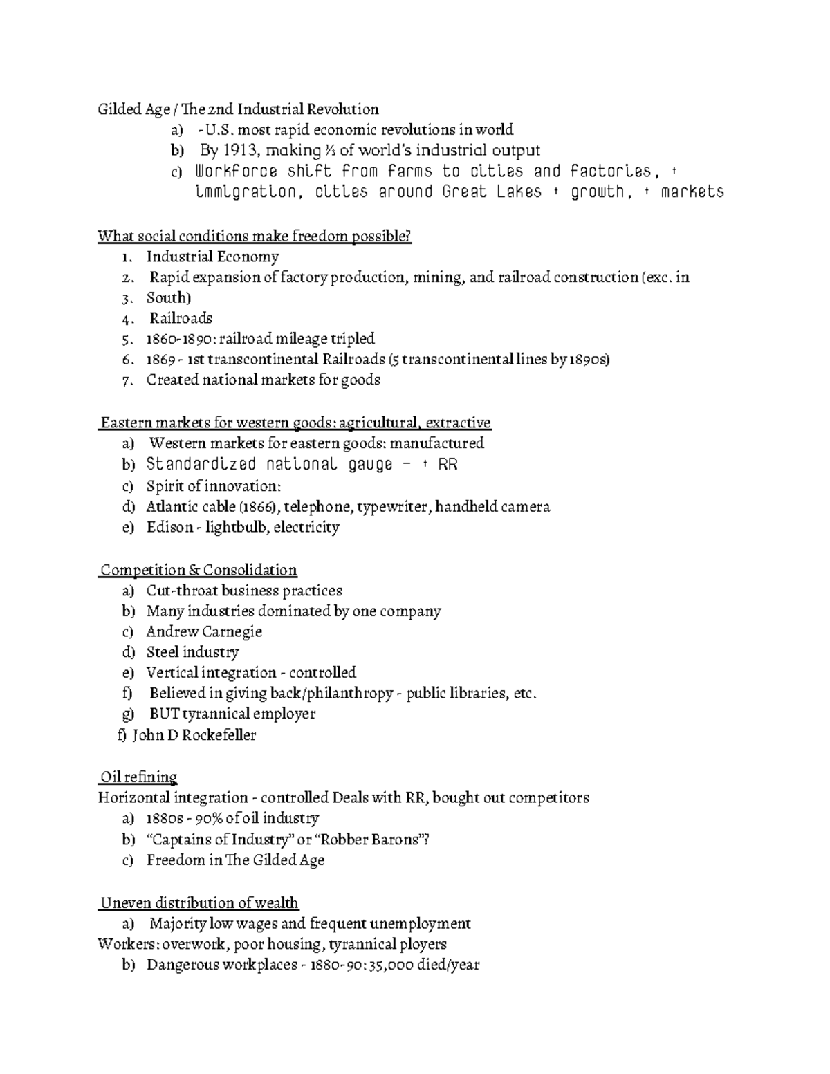 Chapter 16 Notes ACC History - Gilded Age / The 2nd Industrial ...