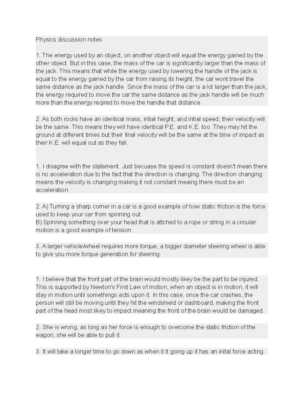 Physcis discussion notes 2 - Physics discussion notes The energy used ...