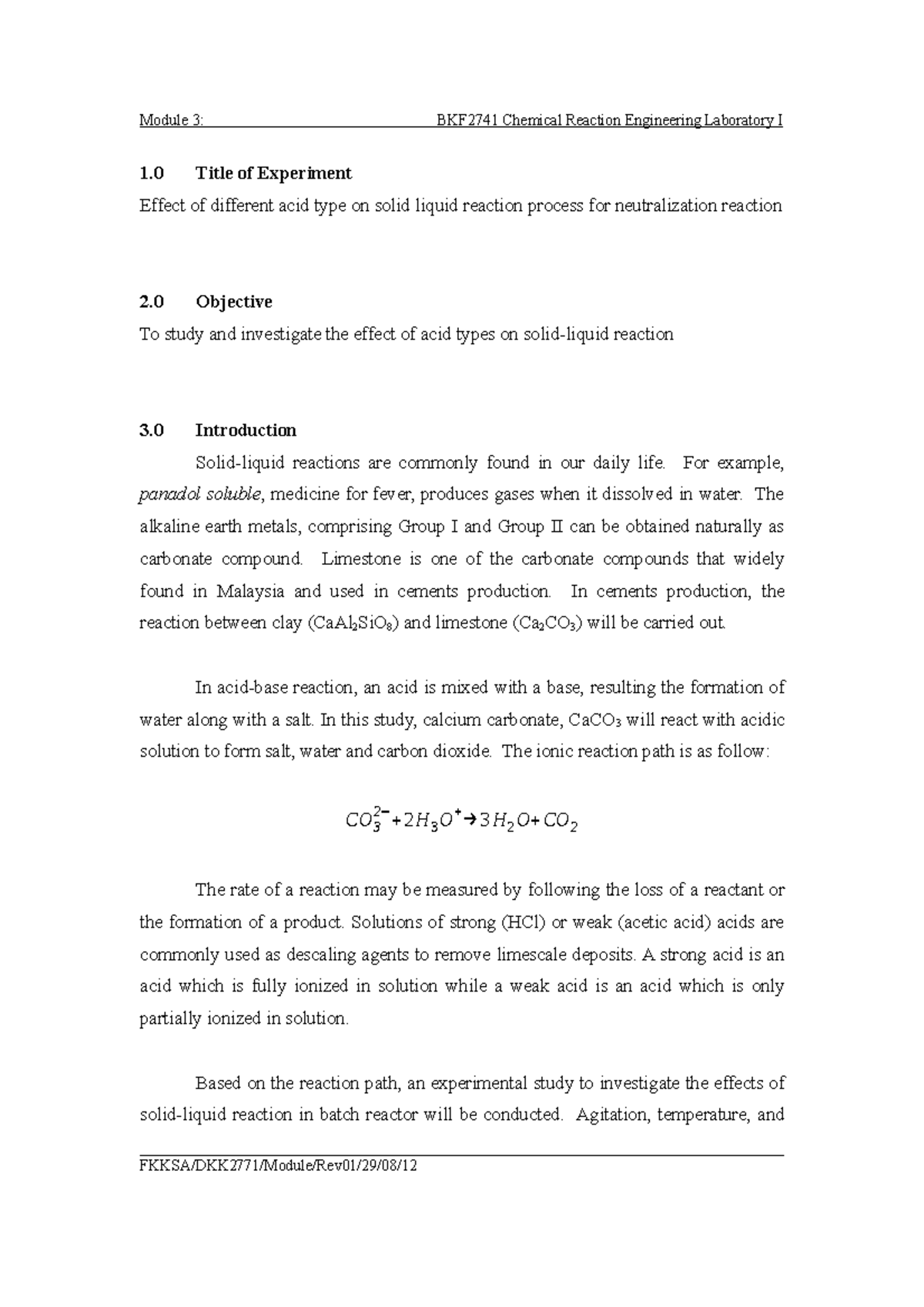 Module 03 Solid liquid reaction - Module 3: BKF2741 Chemical Reaction ...