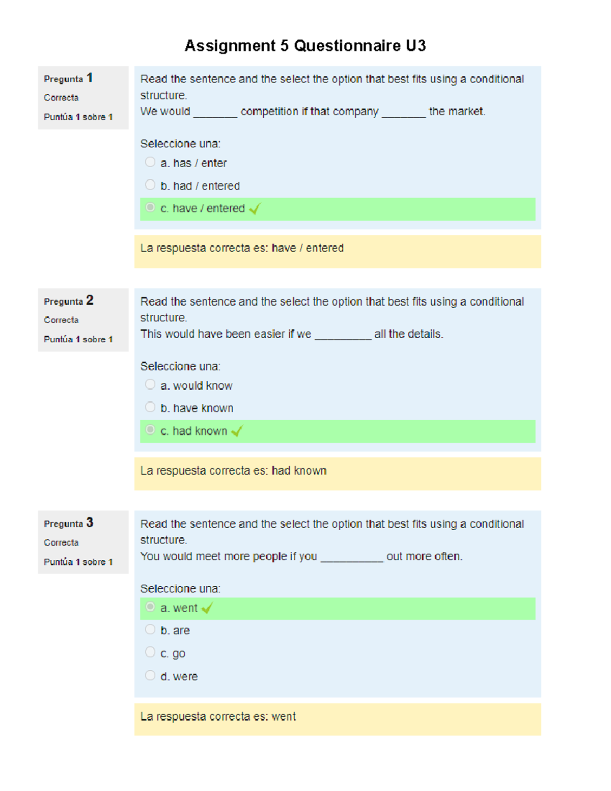 Idioma extranjero III Cuest Assignment 5 Questionnaire U3 - Assignment 5 Questionnaire U - Studocu